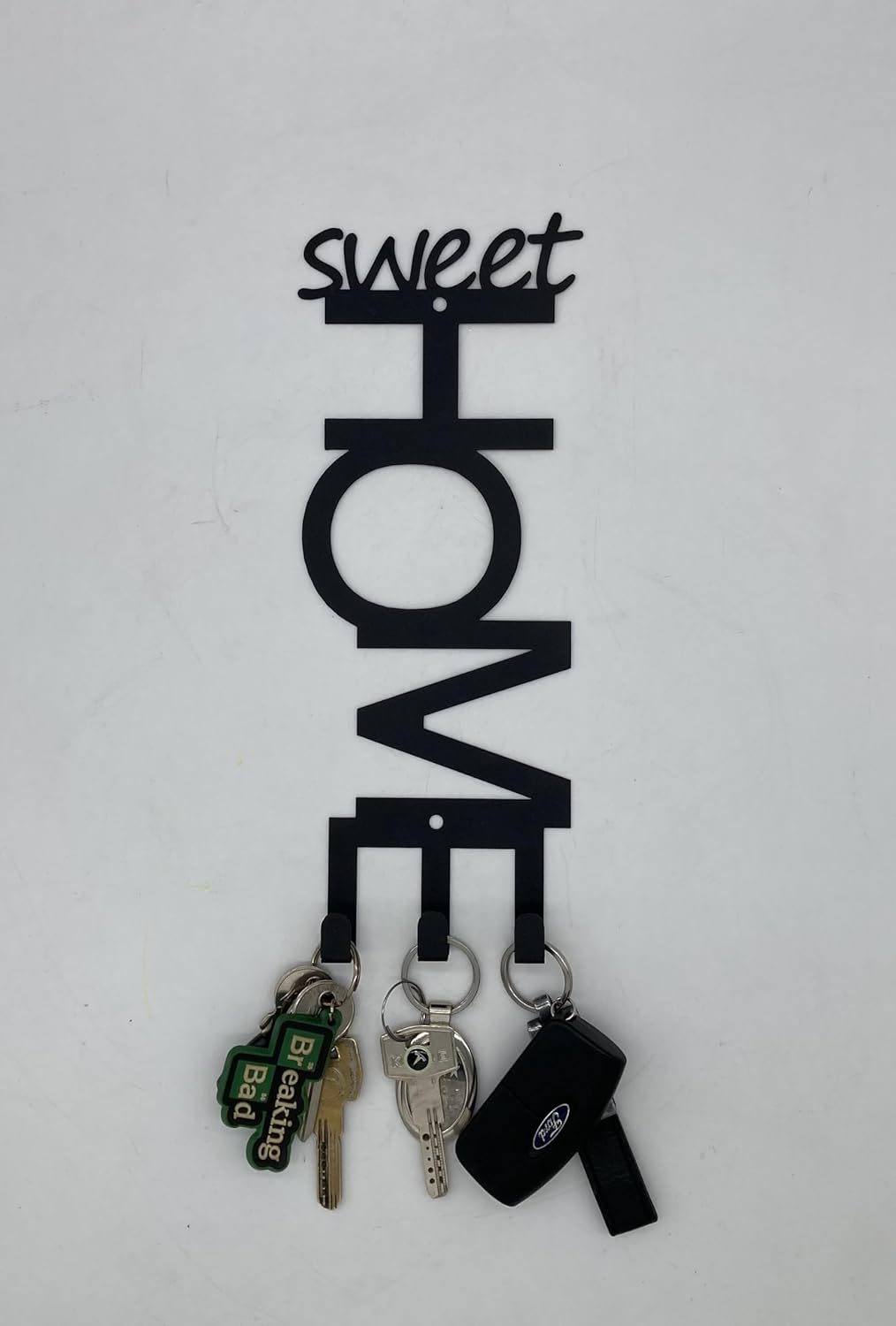 NOSGQ-Sweet Home Wall Key Holder with 3 Hooks, Black Metal Decorative ...