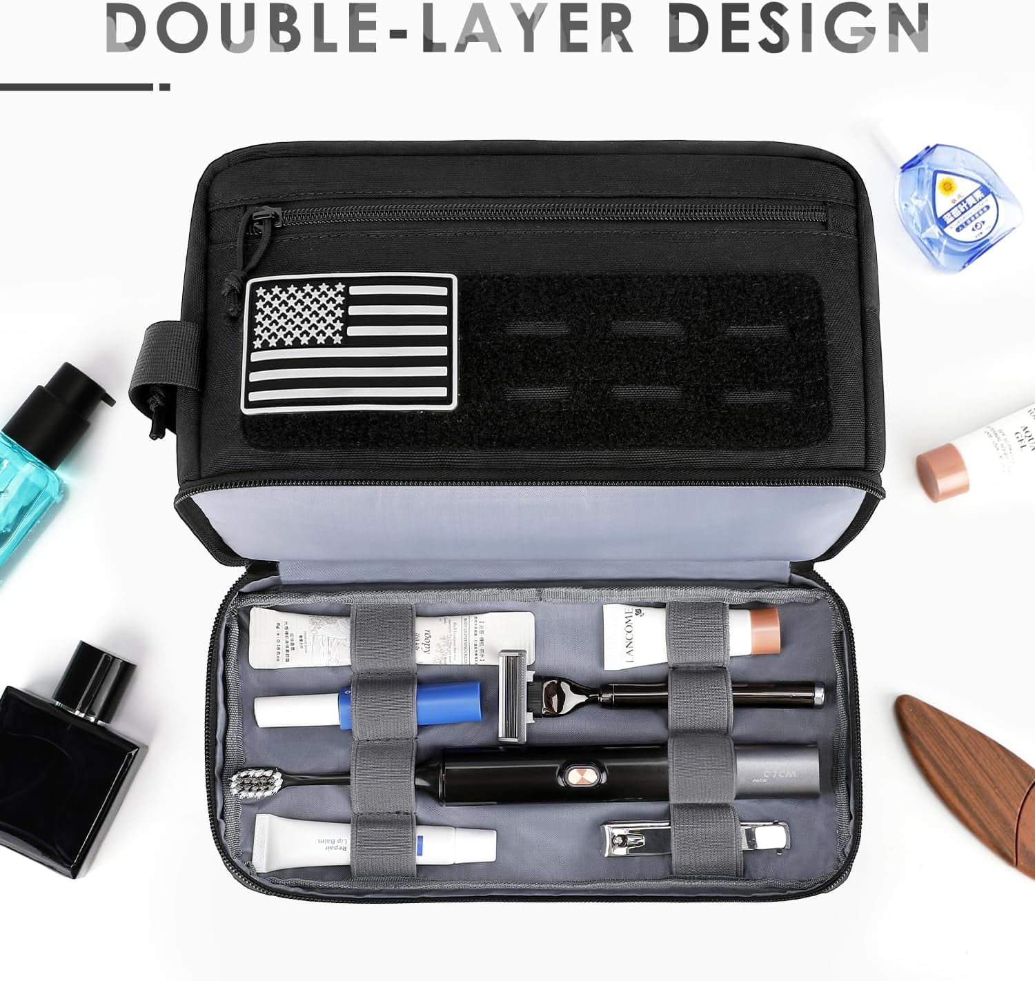 NOSGQ-Tactical Toiletry Bag for Men, Travel Hygiene Bag with Double ...