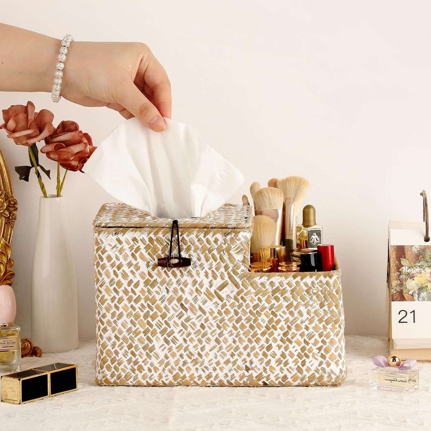 NOSGQ-Tissue Box Cover Square Tissue Box Woven Seagrass Tissue Box ...