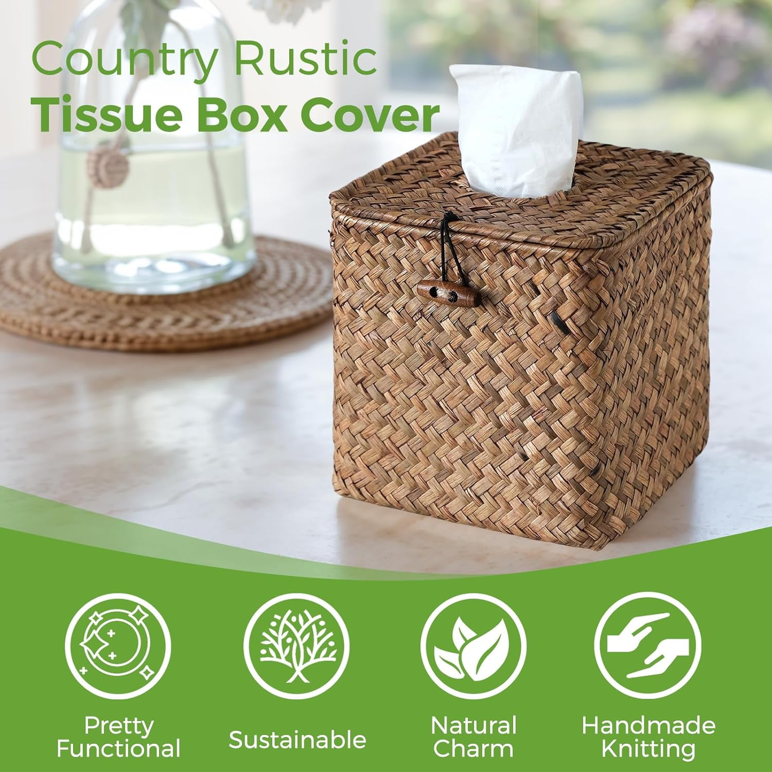 NOSGQ-Tissue Box Cover Square, Woven Tissue Box Holder with Lid ...
