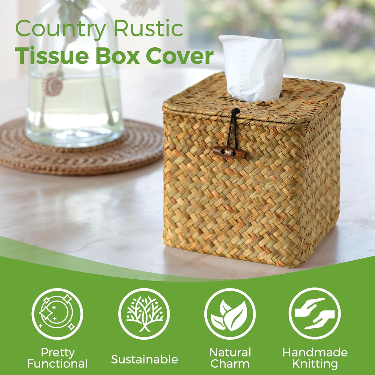 NOSGQ-Tissue Box Cover Square, Woven Tissue Box Holder with Lid ...