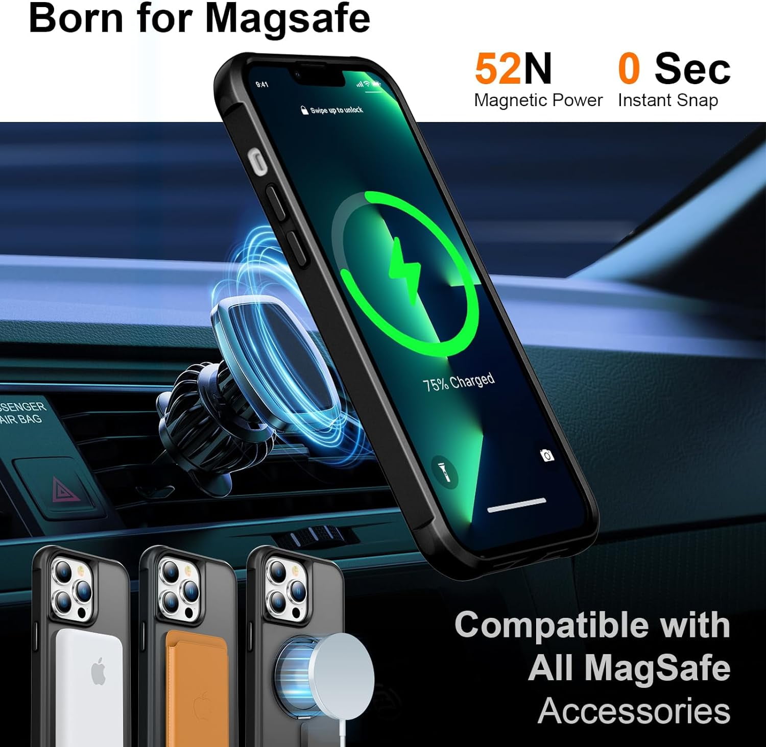 NOSGQ-UMIONE 360° Rotatable Magnetic Ring Design for iPhone 13 Pro ...