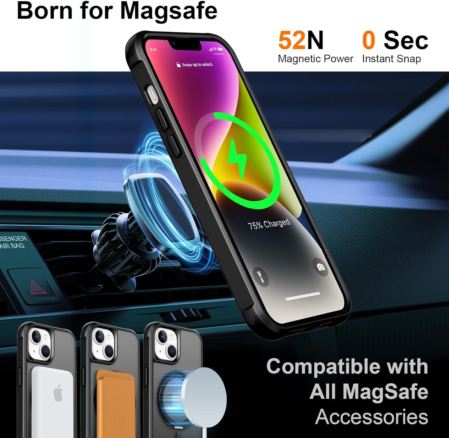 NOSGQ-UMIONE 360° Rotatable Magnetic Ring Design for iPhone 14, Built ...