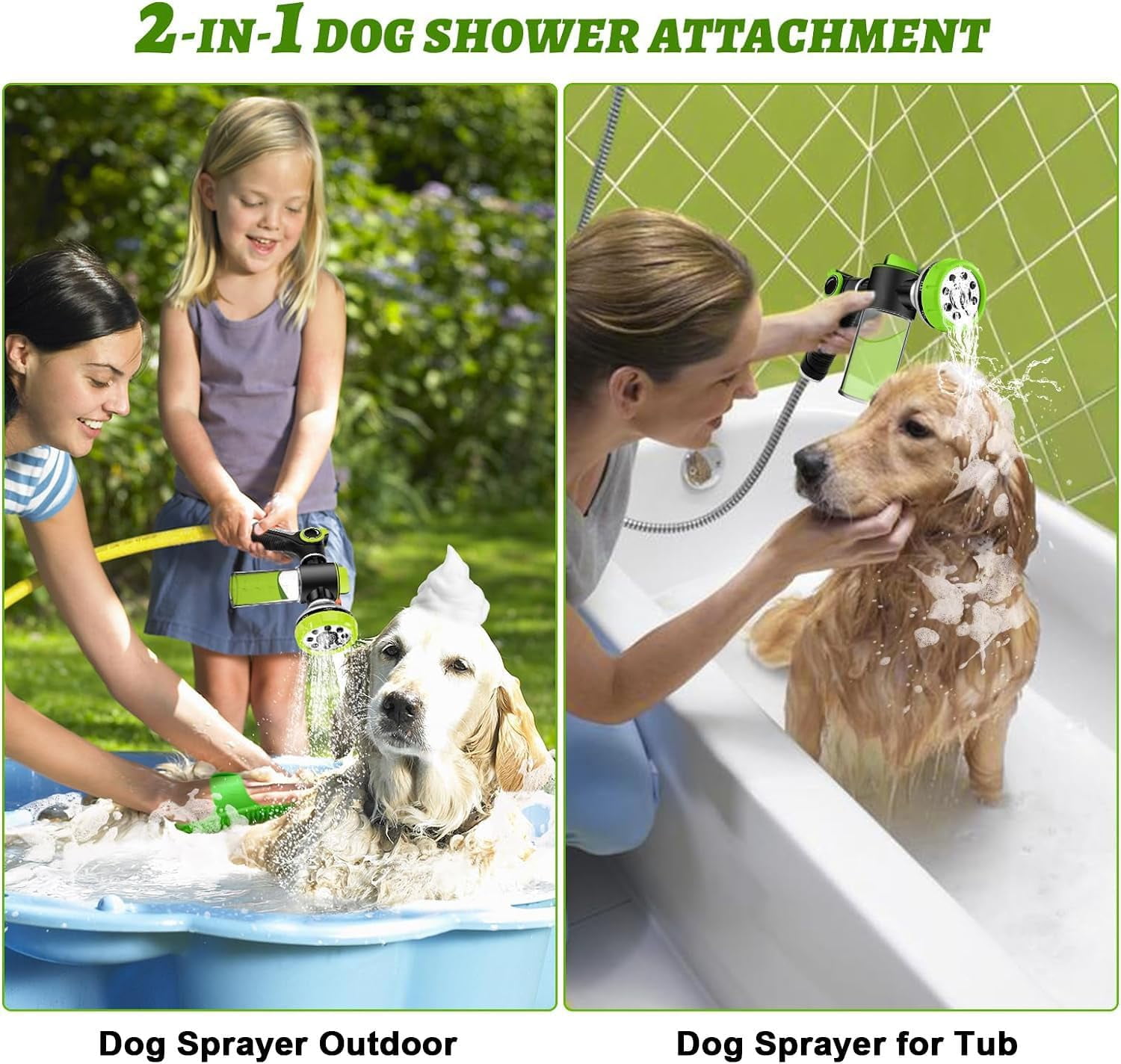 NOSGQ-Upgraded Dog Wash Hose Attachment, 8-in-1 Sprayer Mode Garden ...