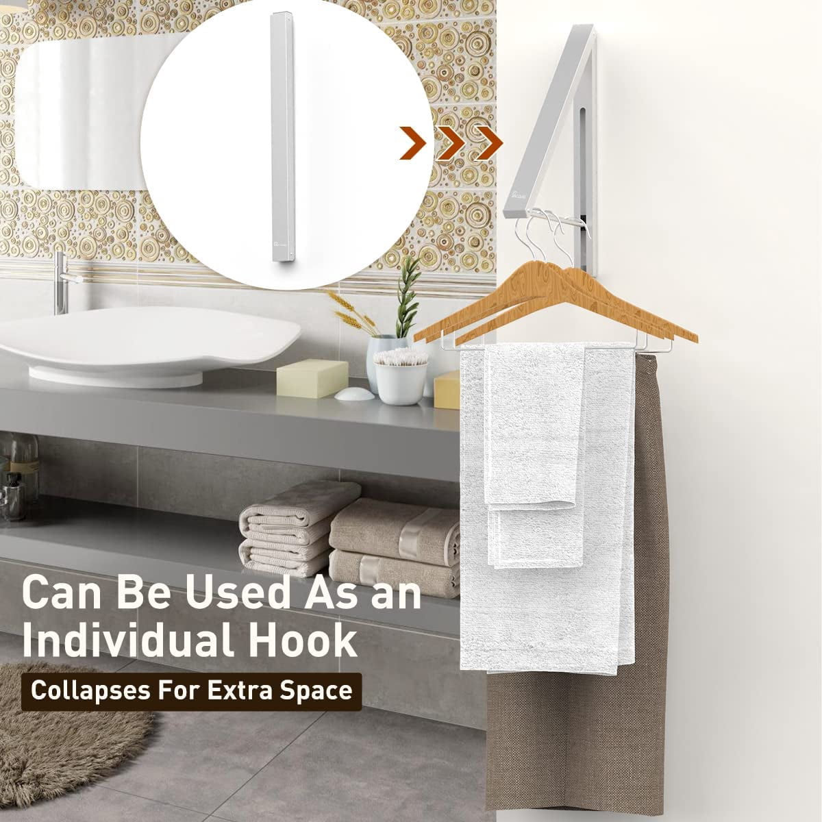 NOSGQ-Wall Mounted Drying Rack Clothes Hanger Folding Wall Coat Racks ...