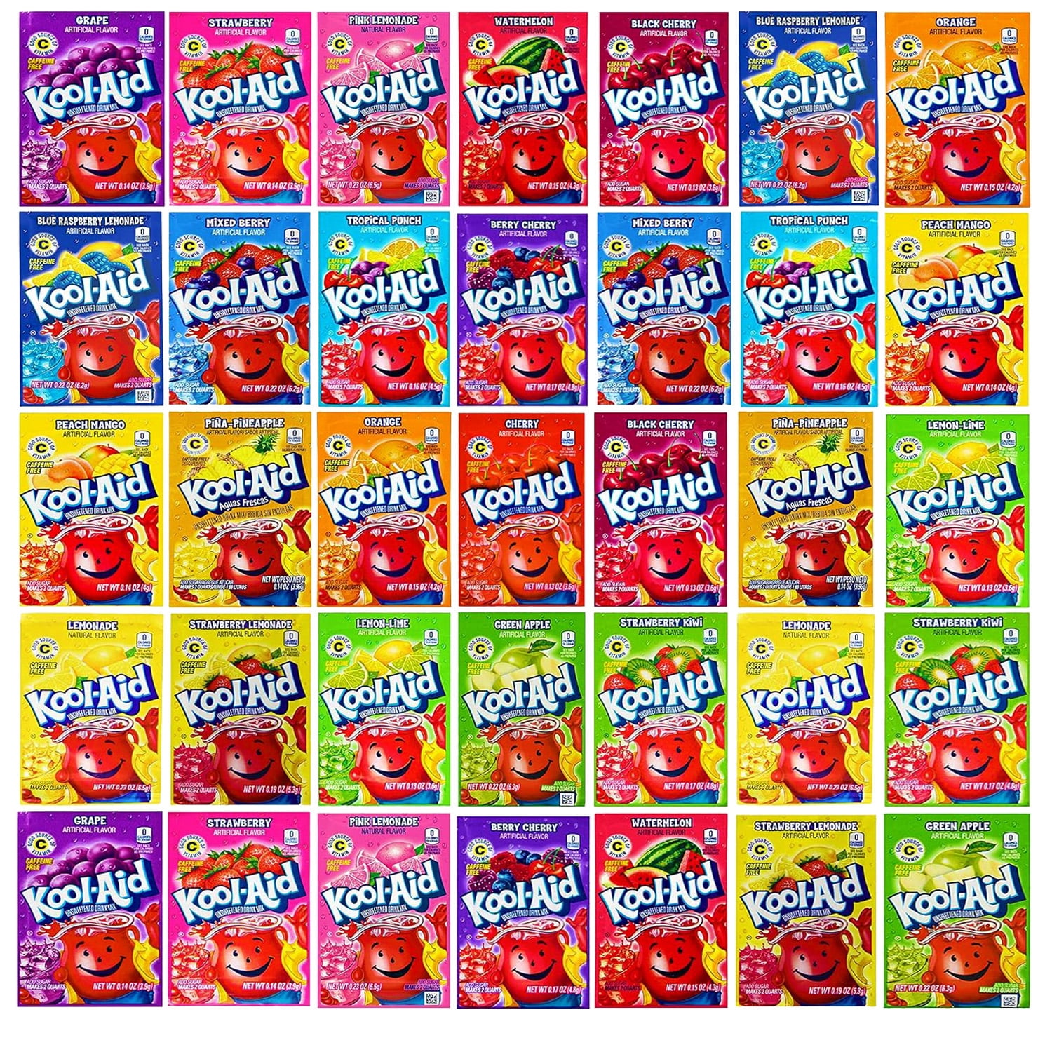 NOSH PACK Kool Aid Packets Drink Mix, 18 Assorted Flavor Powdered Sugar ...