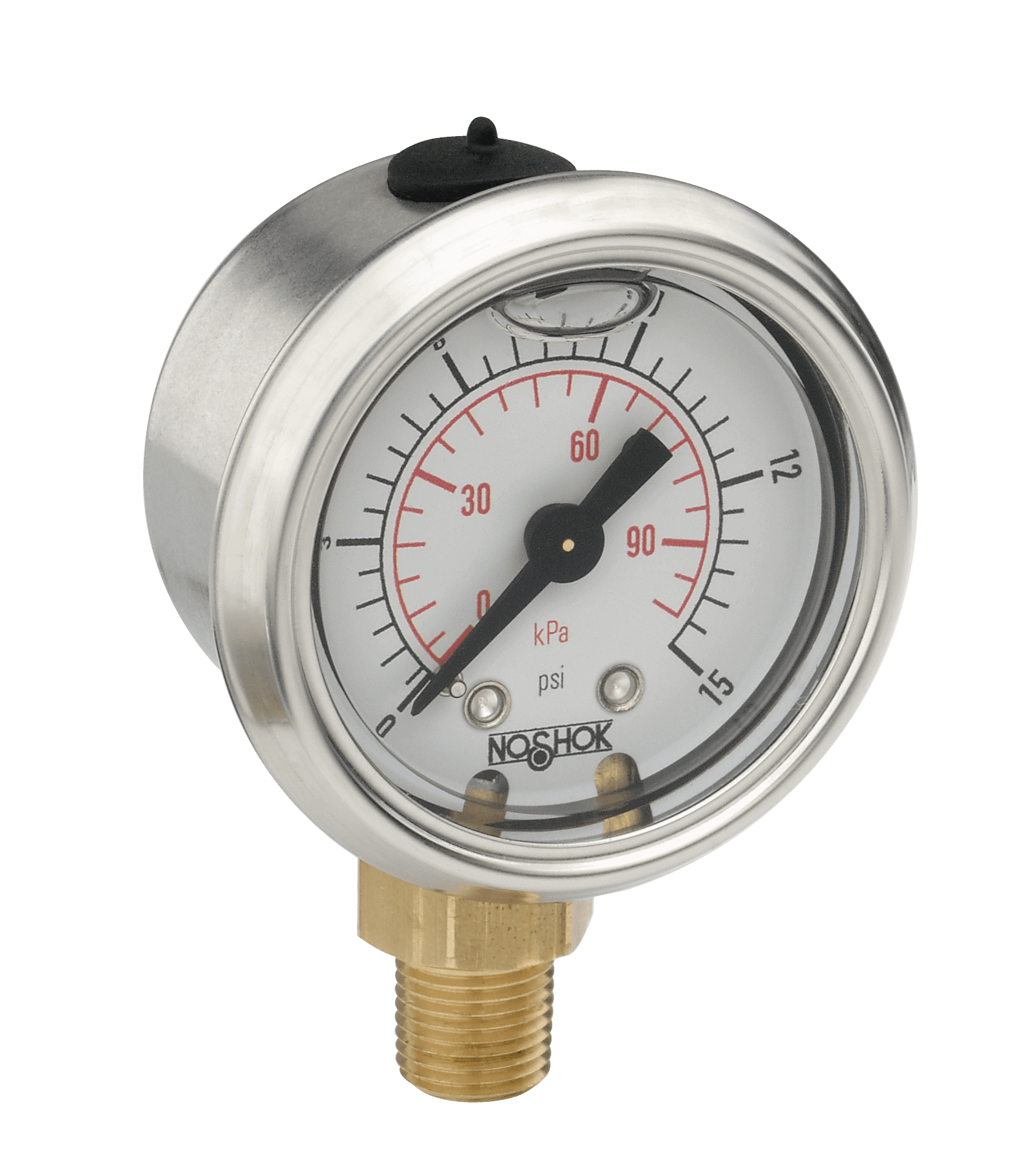 NOSHOK Pressure Gauge, 1.5" 304SS Case, Copper Alloy Internals, 100 psi ...