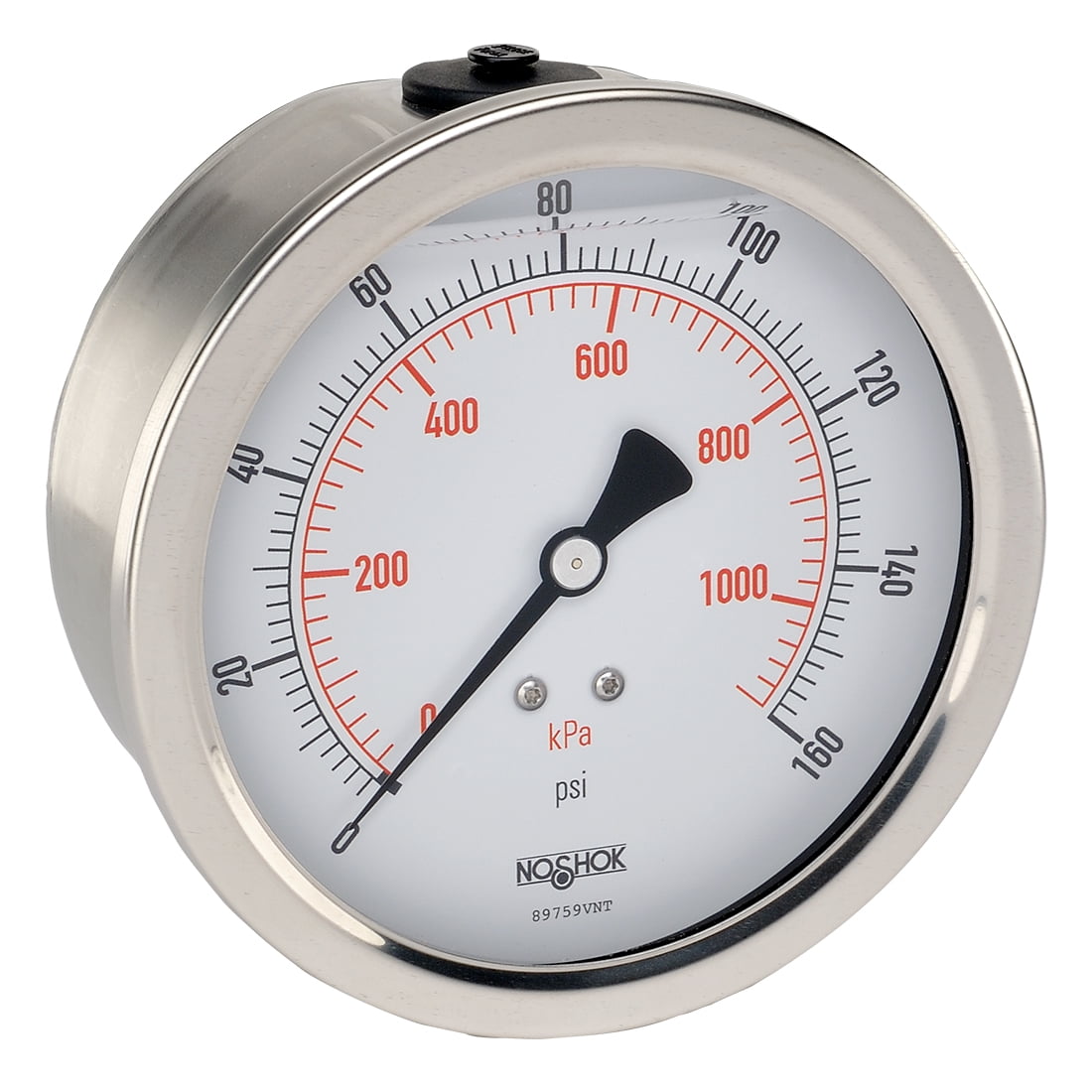 NOSHOK Pressure Gauge, 4" 304SS Case, Copper Alloy Internals, 1000 psi ...