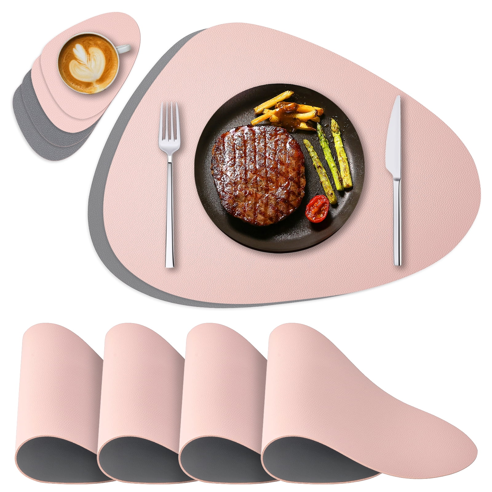 NOSTHEART Faux Leather Placemats Set of 4 and Coasters, Heat Resistant ...