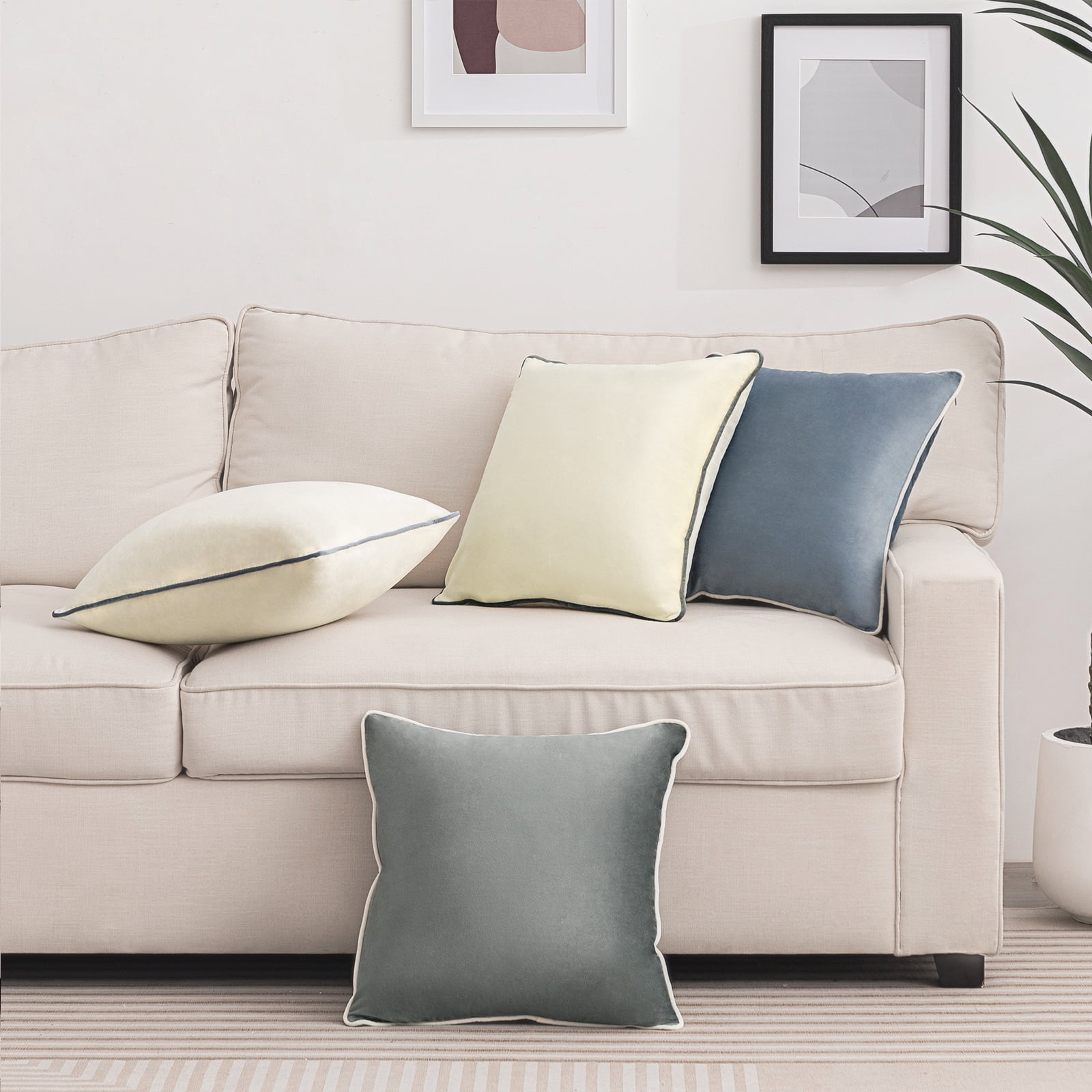 NOSTHEART 16" x 16" Neutral Velvet Decorative Pillow, 4 Pieces ...