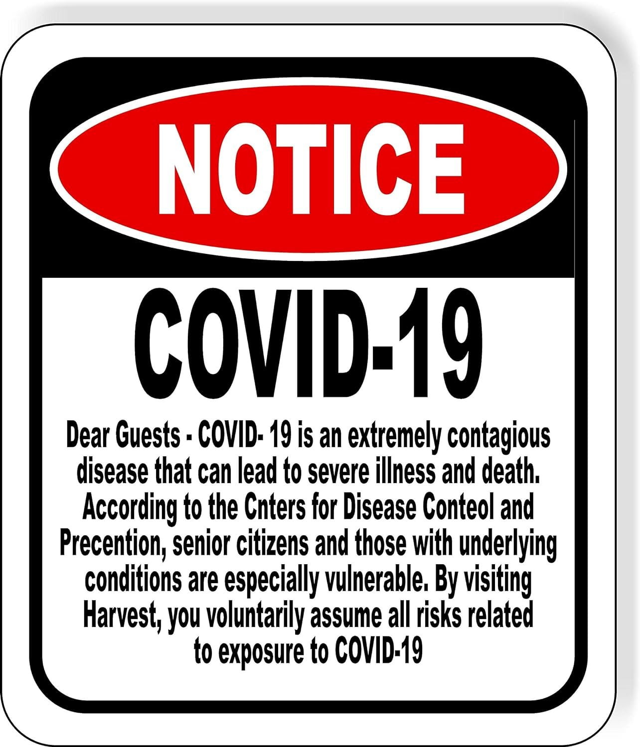 NOTICE Dear Guests disclaimer restaurant enter at risk Aluminum ...