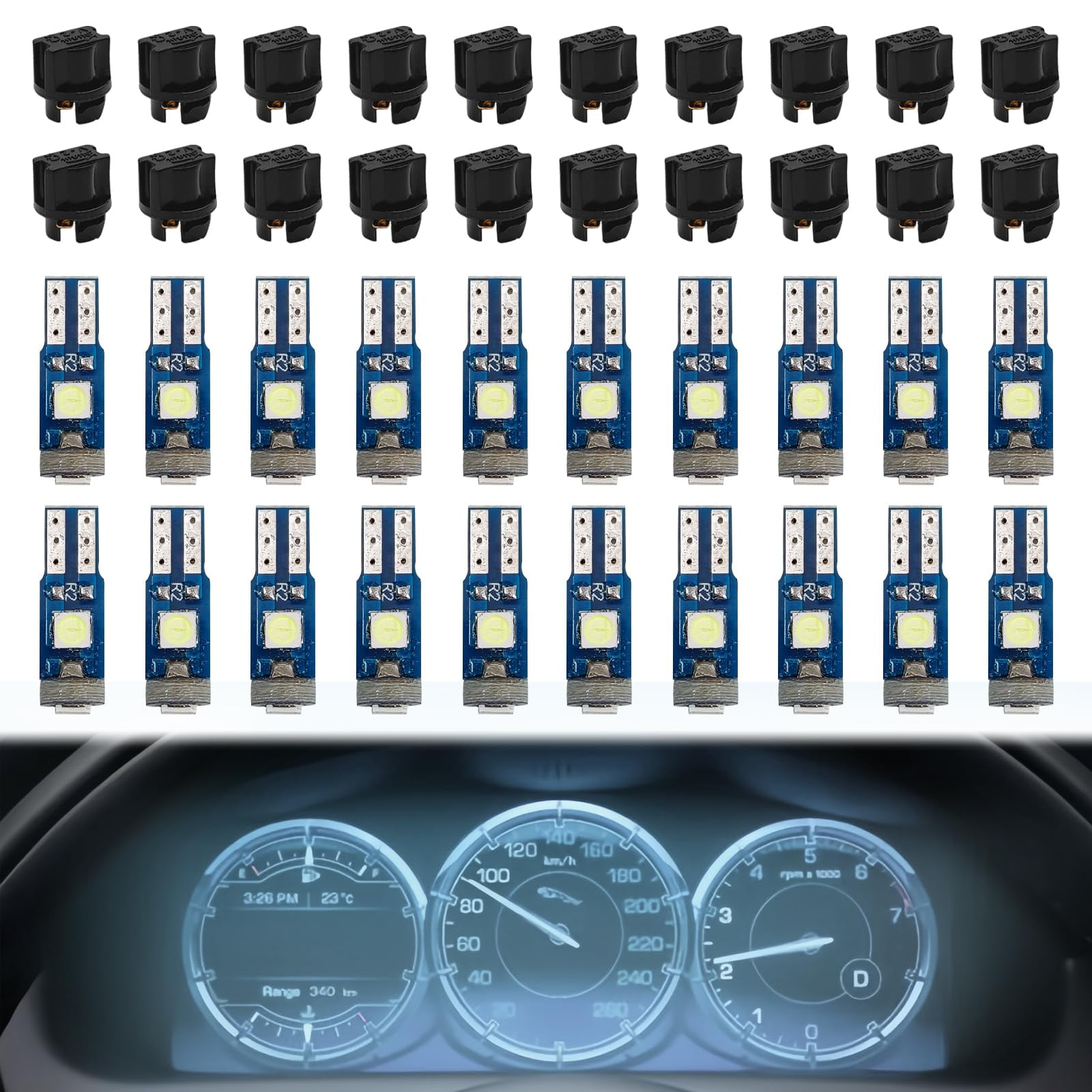 NOTISH 20PCS Car Dashboard T5 Led Lights with Twist Lock Socket, Super Bright 3030-3SMD for ...