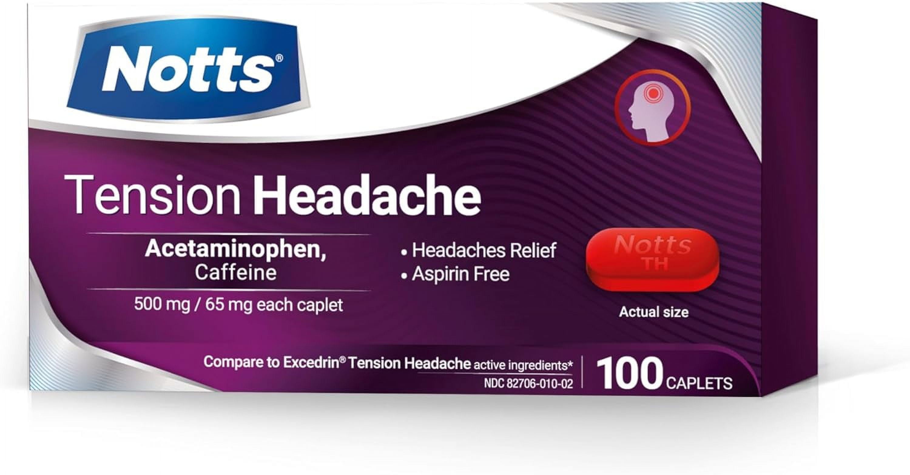 NOTTS Dye-Free Acetaminophen Pain Relief Caplets for Muscle Relief, 100 ...