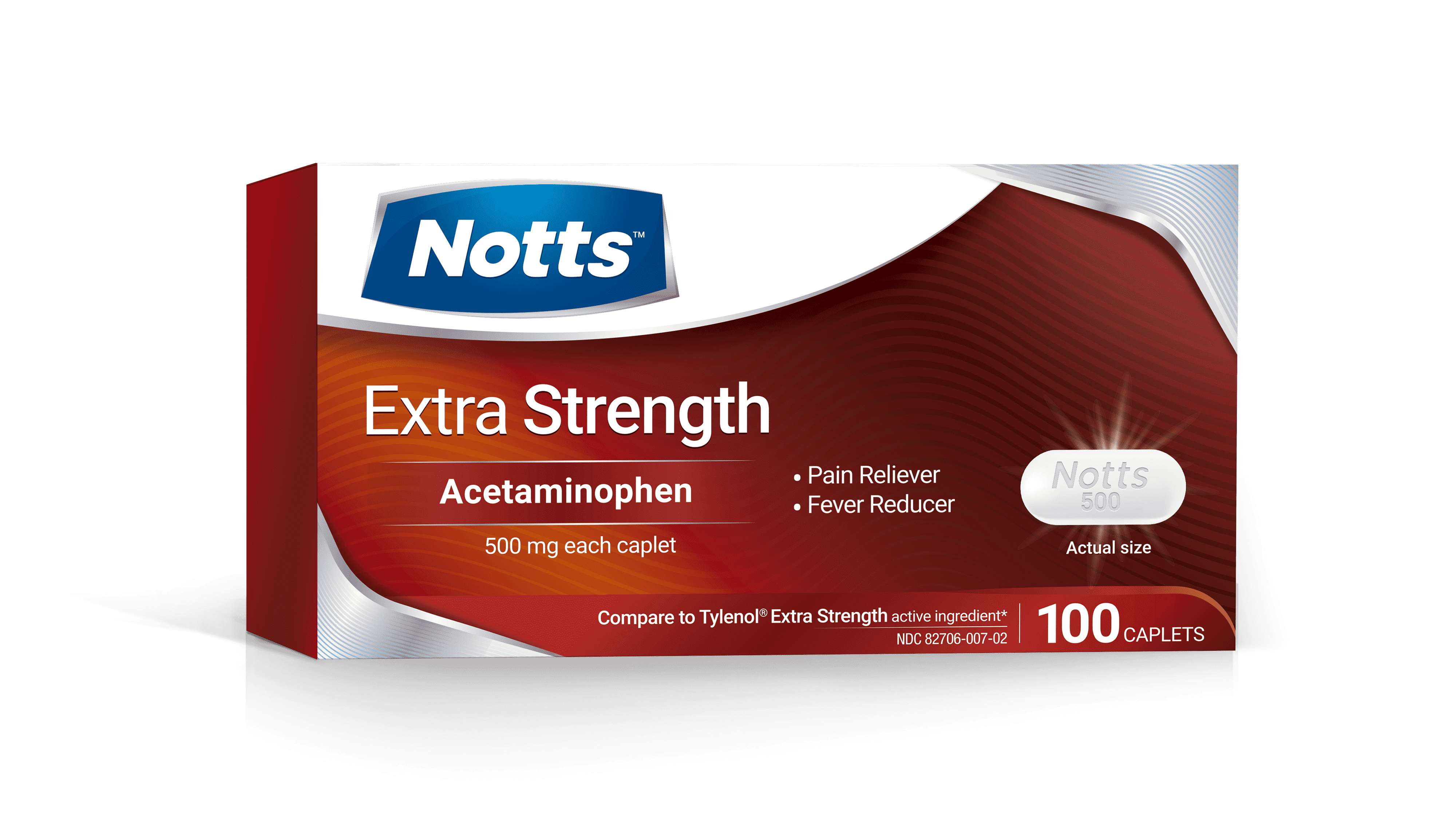 NOTTS Extra Strength Caplets 500mg Acetaminophen Fever Reducer & Pain ...