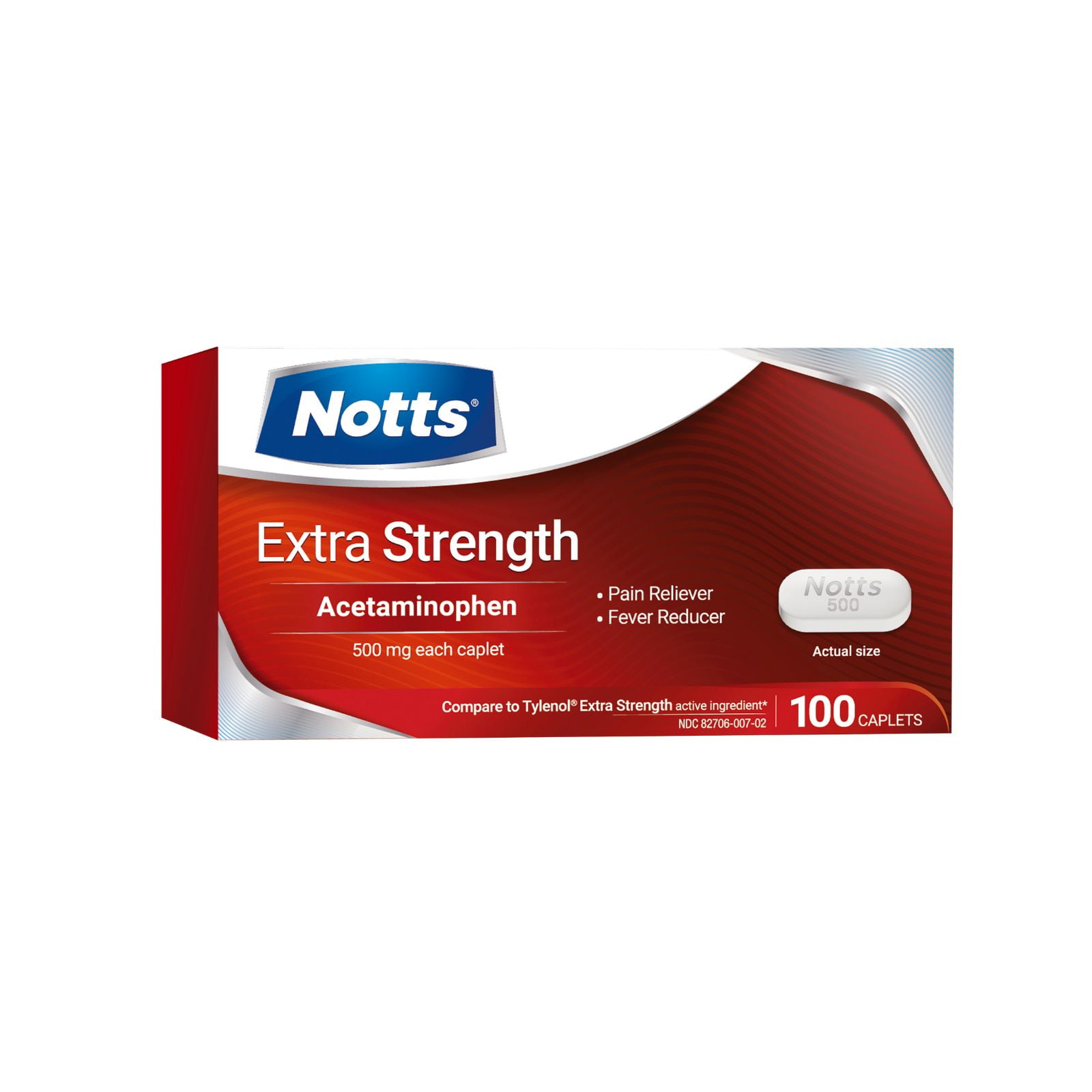NOTTS Extra Strength Caplets 500mg Acetaminophen Fever Reducer & Pain ...