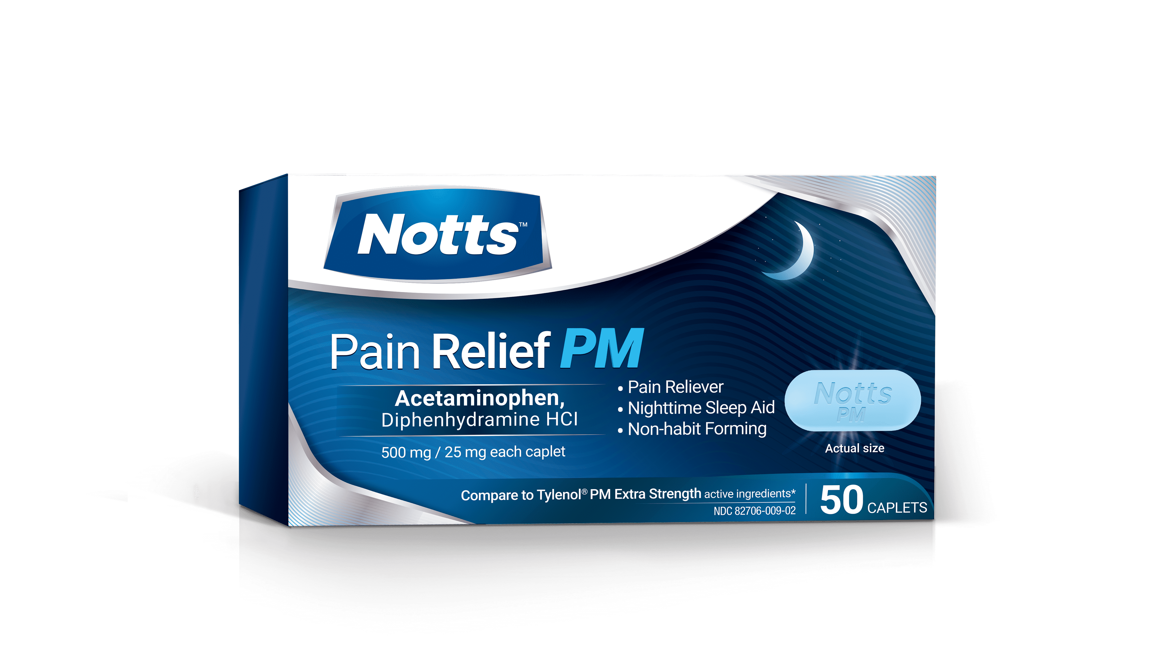 NOTTS PM Pain Relief 500mg Acetaminophen & 25mg Diphenhydramine, 50 ...