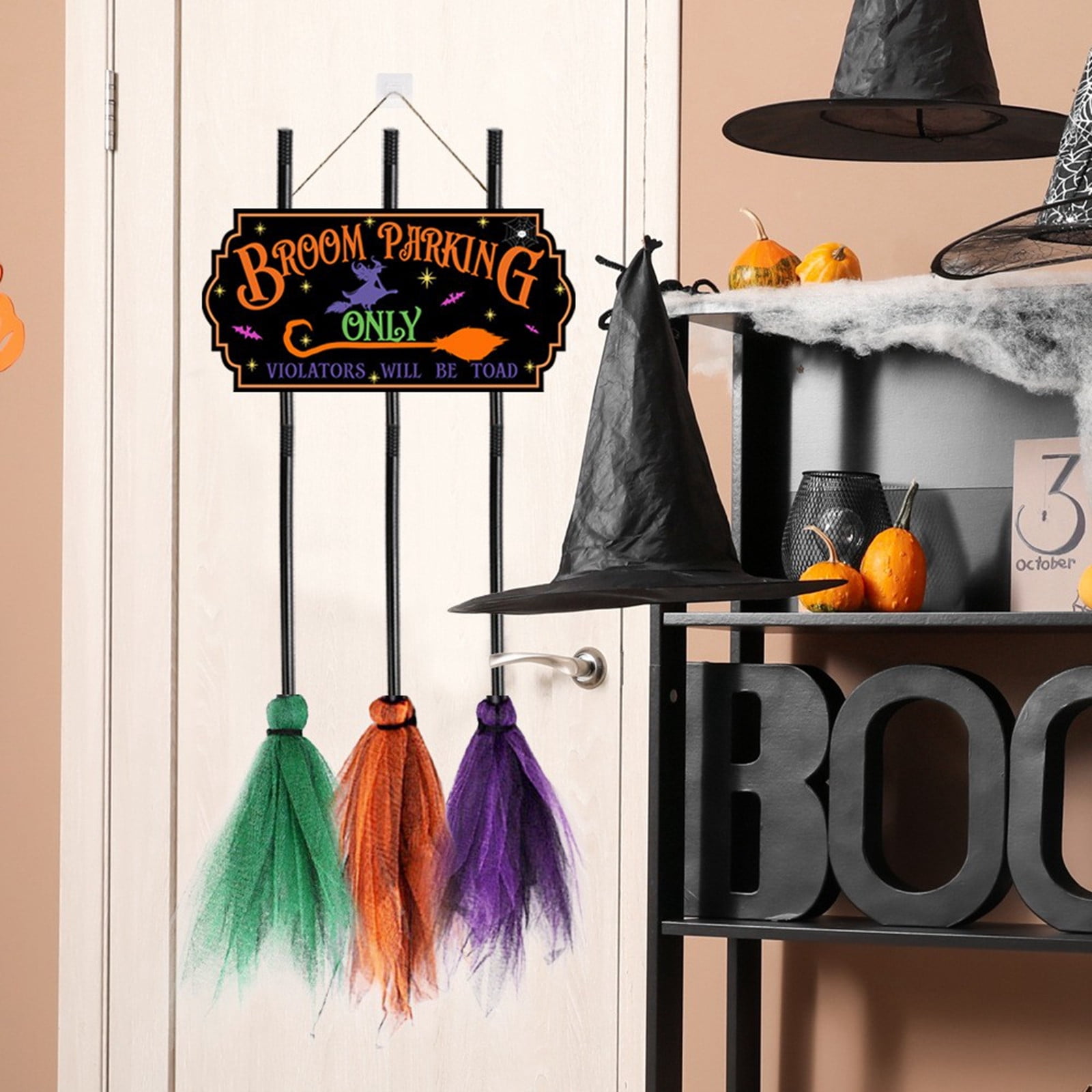NOUGFVZP 2025 Halloween Door Sign Decorations, Broom Parking Sign with ...
