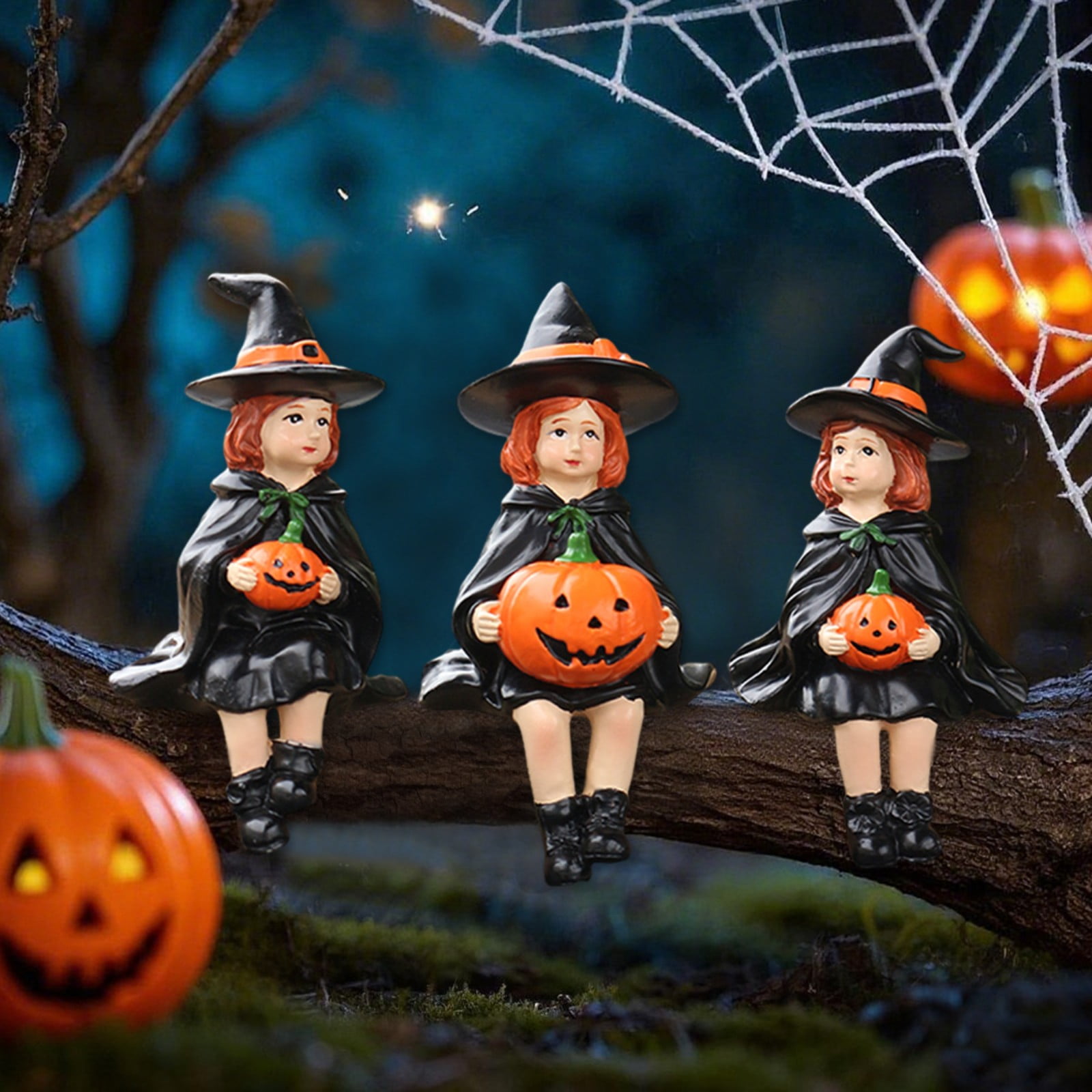 NOUGFVZP 3 PCS Pumpkin Witch Figurine, Halloween Statue Collectible ...