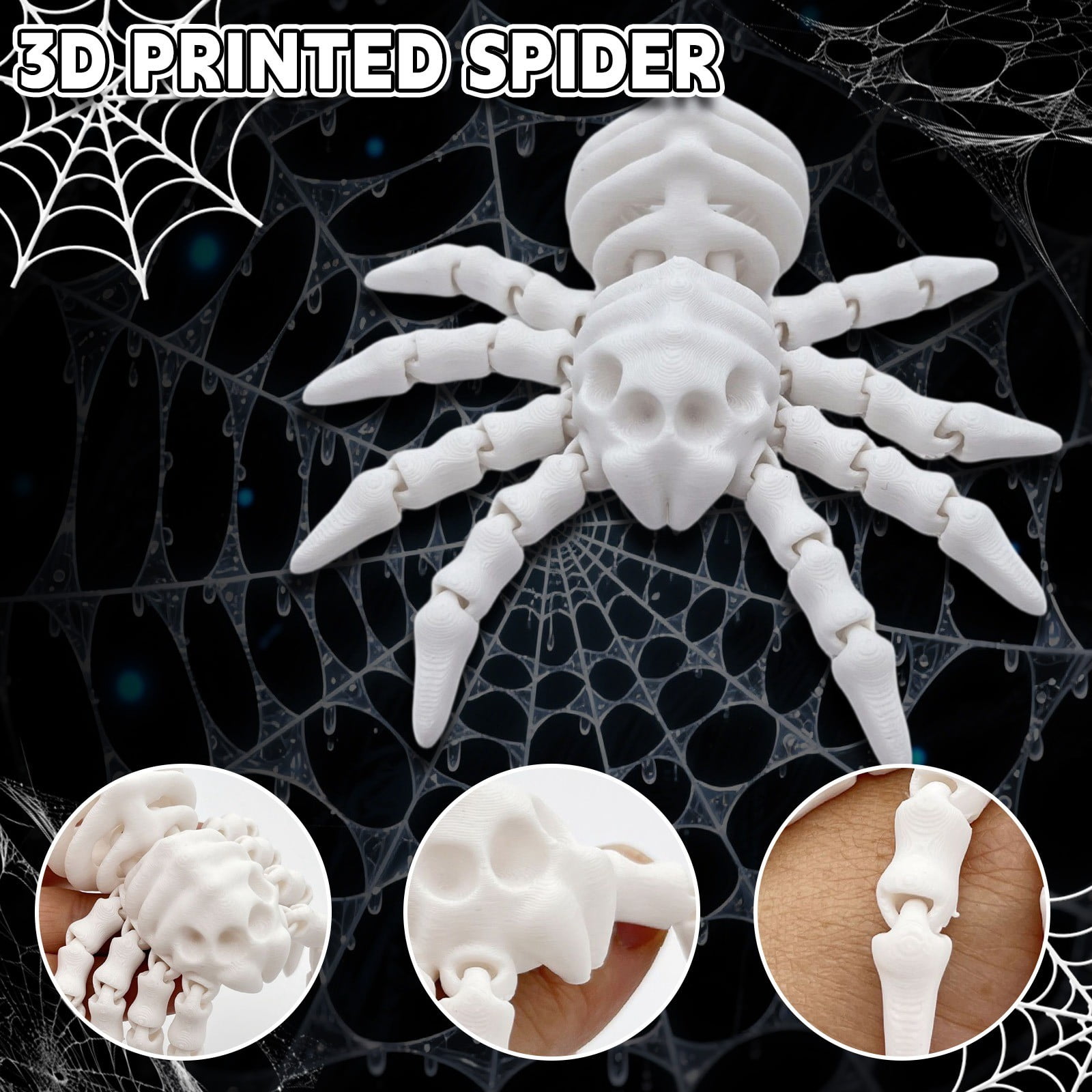 NOUGFVZP Halloween 3D Printed Skeleton Spider 4.7 inches, Articulated ...