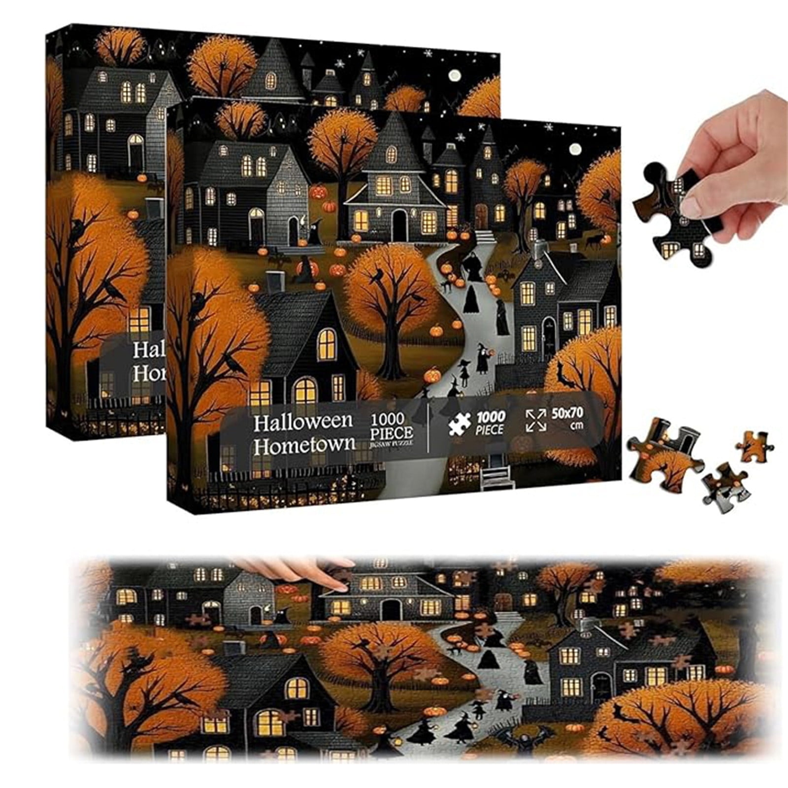 NOUGFVZP Halloween Hometown Jigsaw Puzzle 1000 Pieces, Halloween Puzzle ...