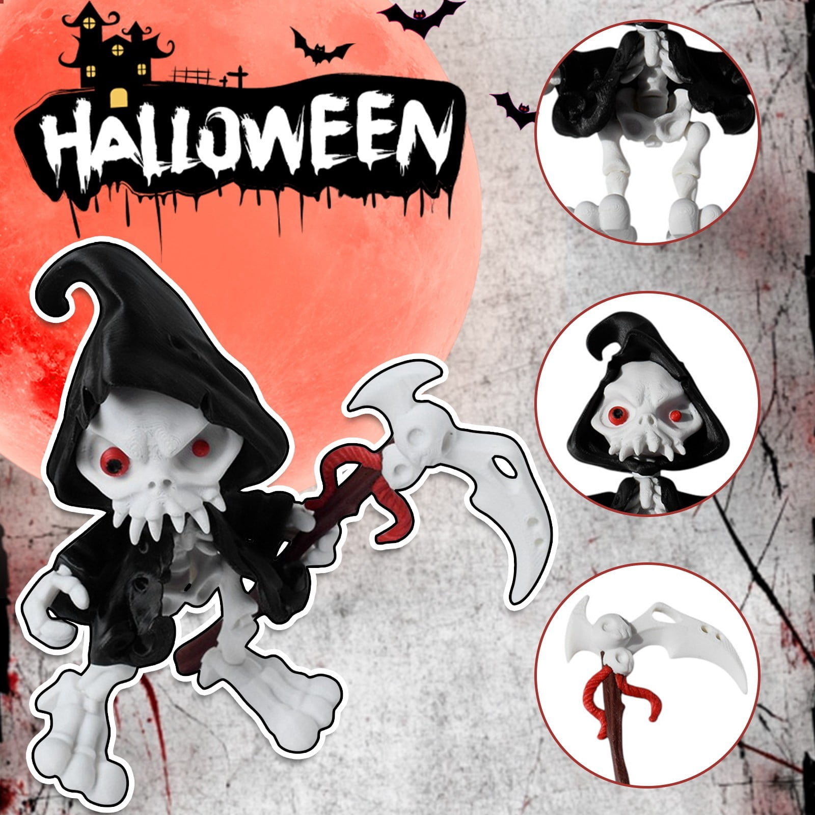 NOUGFVZP Halloween Poseable Grim Reaper Figure, 6-Inch Articulated ...