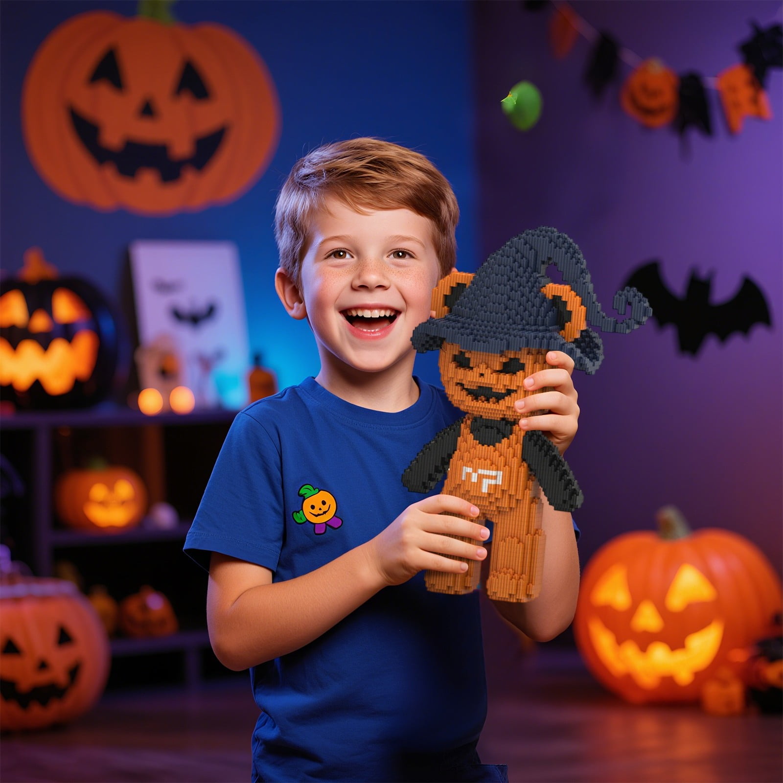 NOUGFVZP Halloween Pumpkin Bear Building Blocks Set 15 inch High Series ...