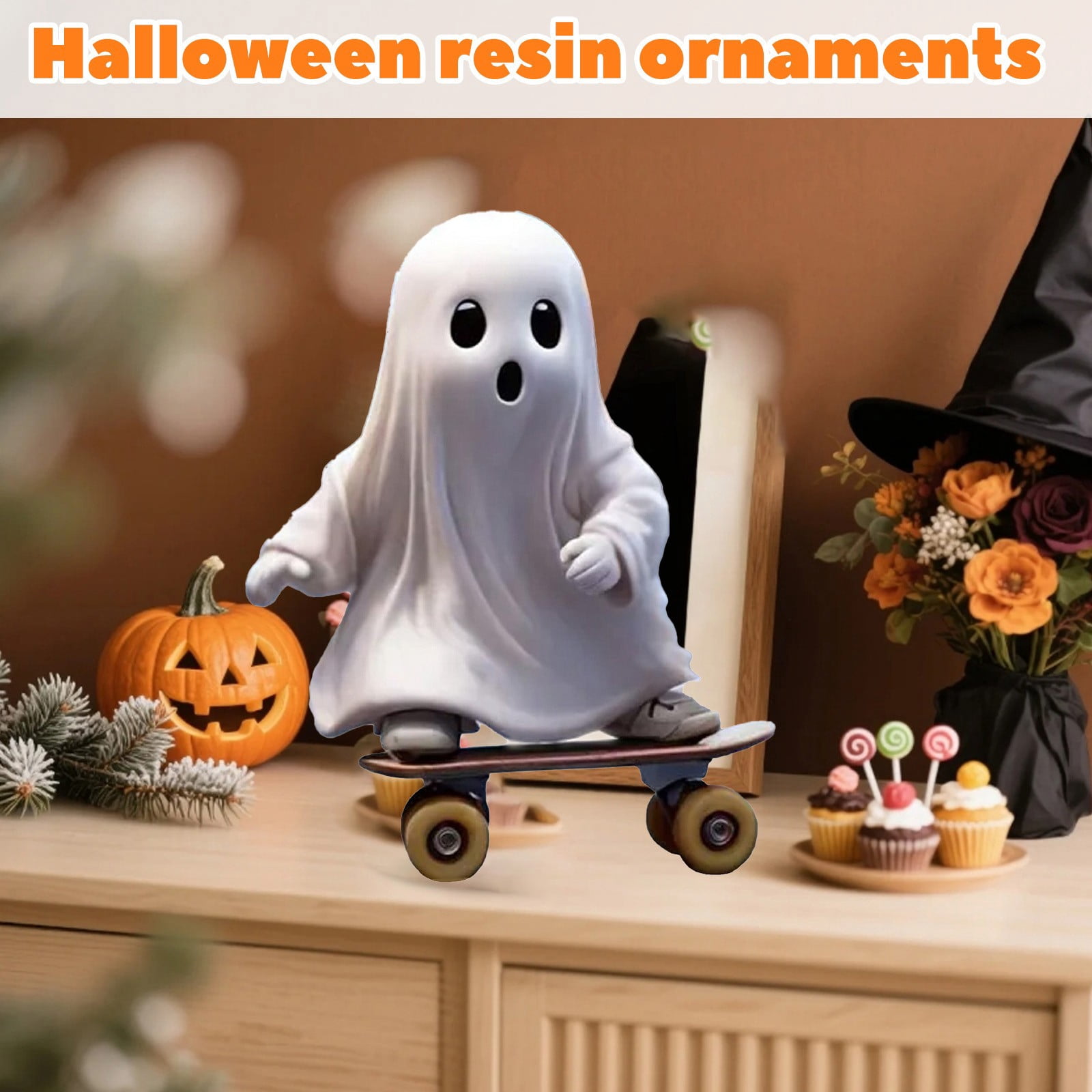 NOUGFVZP Halloween Skateboard Ghost Figurines Decor 2025, 4.72 Inch ...