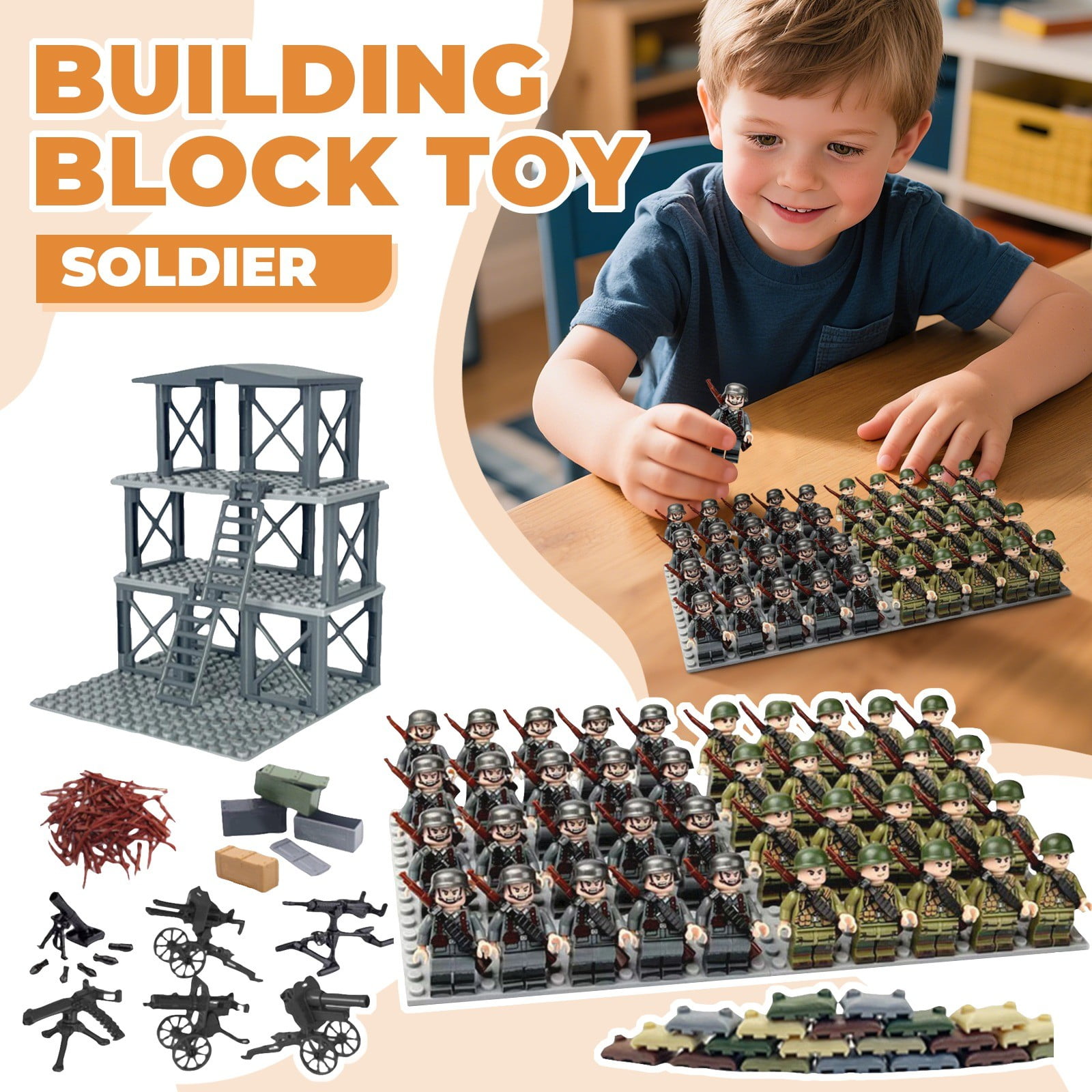 NOUGFVZP World War II Army Soldier Minifigure Building Blocks Playset ...