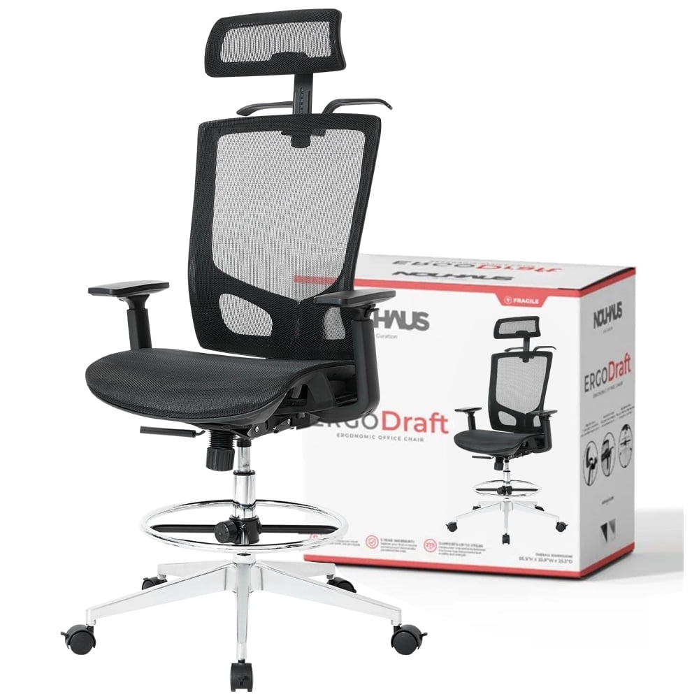 NOUHAUS ErgoDraft Chair: Adjustable, Ergonomic Drafting, Mesh, Footrest ...