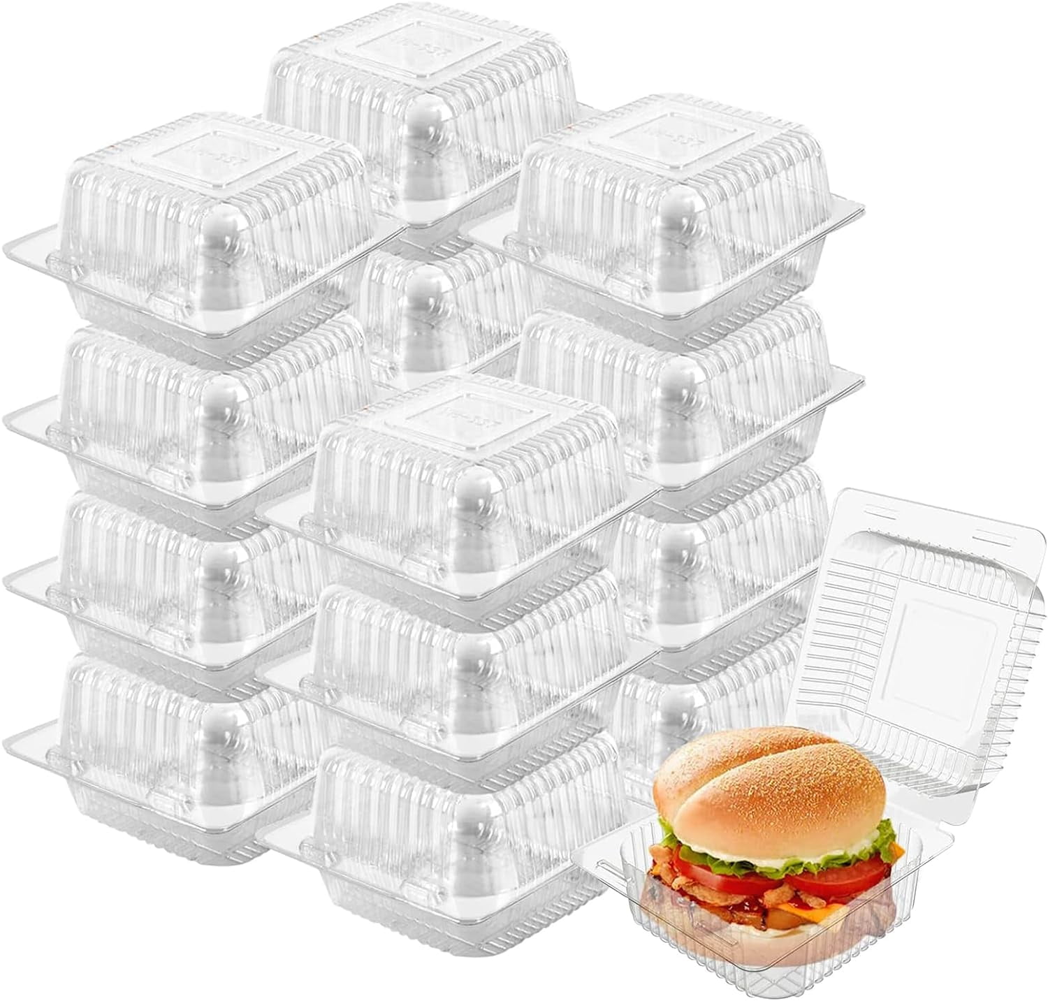 NOUOUIYT 100 Pack 5 x 5 inch Clear Plastic Disposable Clamshell ...