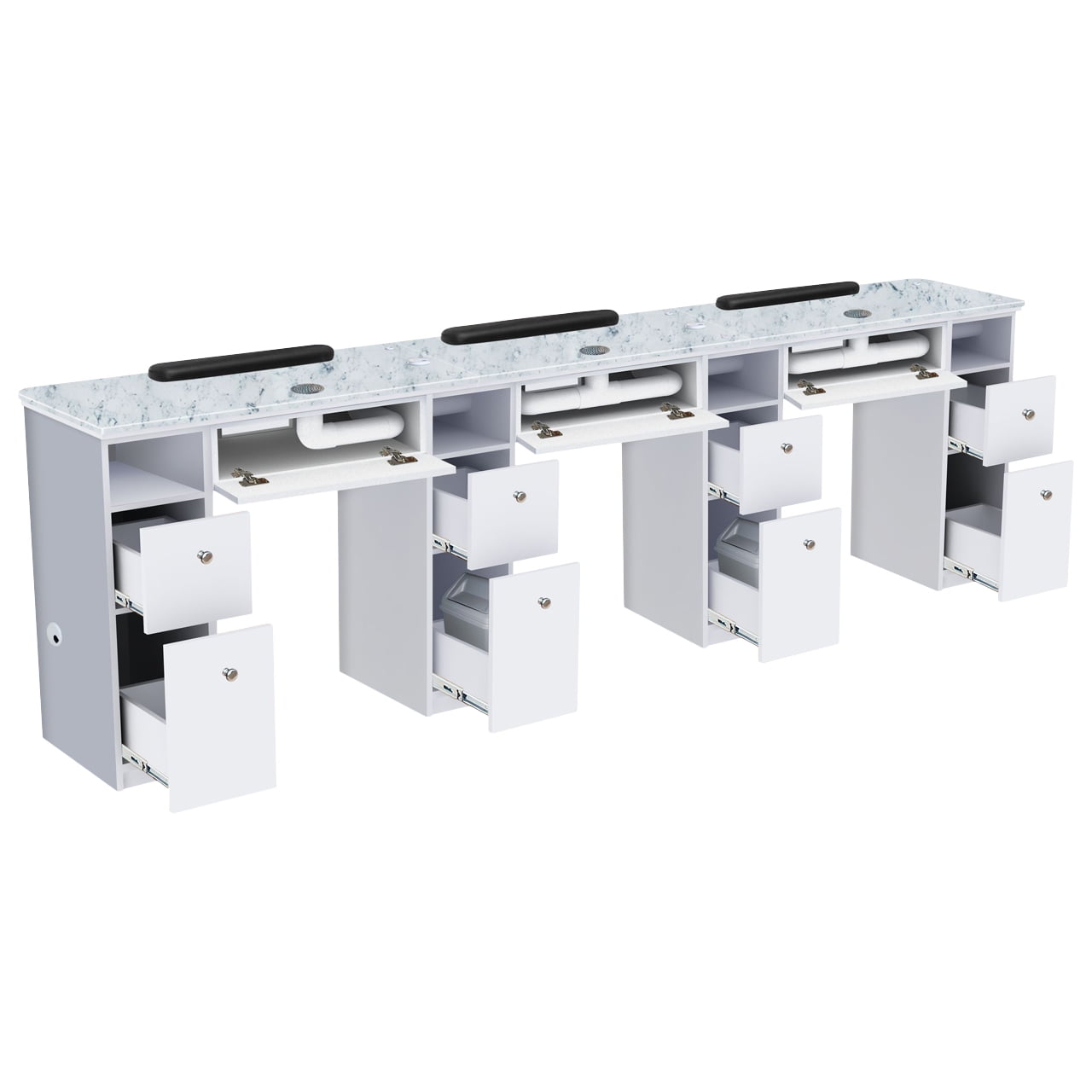 NOVA I Triple Manicure Table with Vent Pipes, Modern White/Grey ...