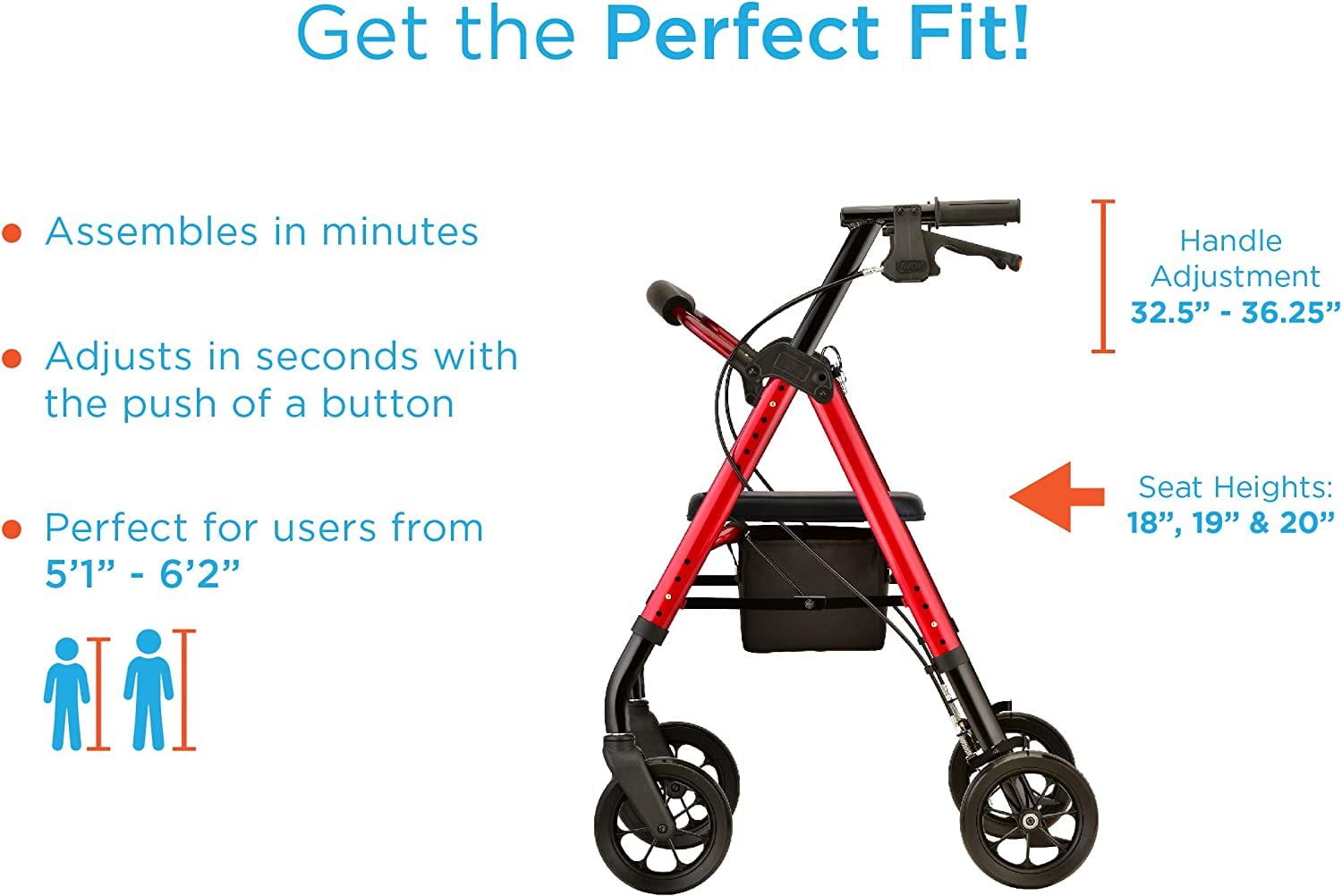 "NOVA Star Bariatric Rollator, Extra Wide Seat, 8"" Wheels, Fold Lock ...
