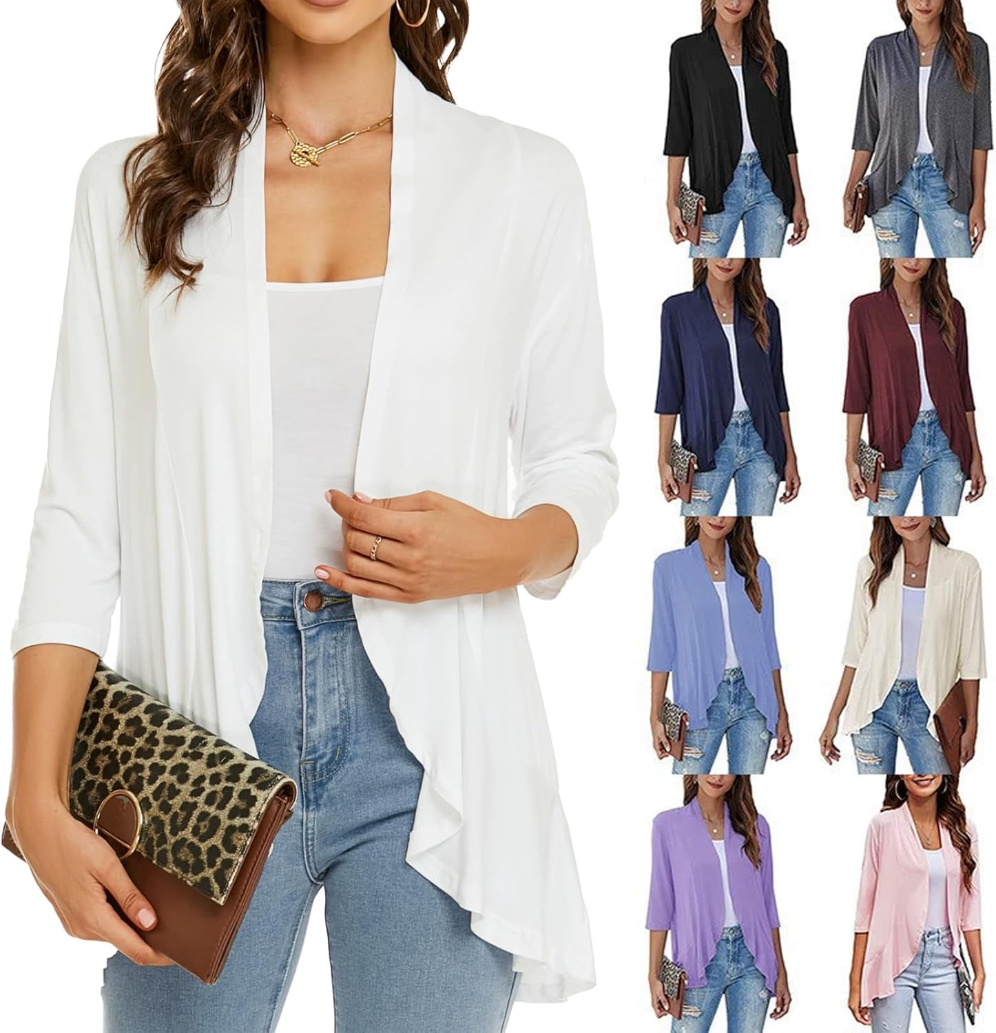 NOVEALCRBE Women's Casual Lightweight Open Front Cardigans, 3/4 Sleeve ...