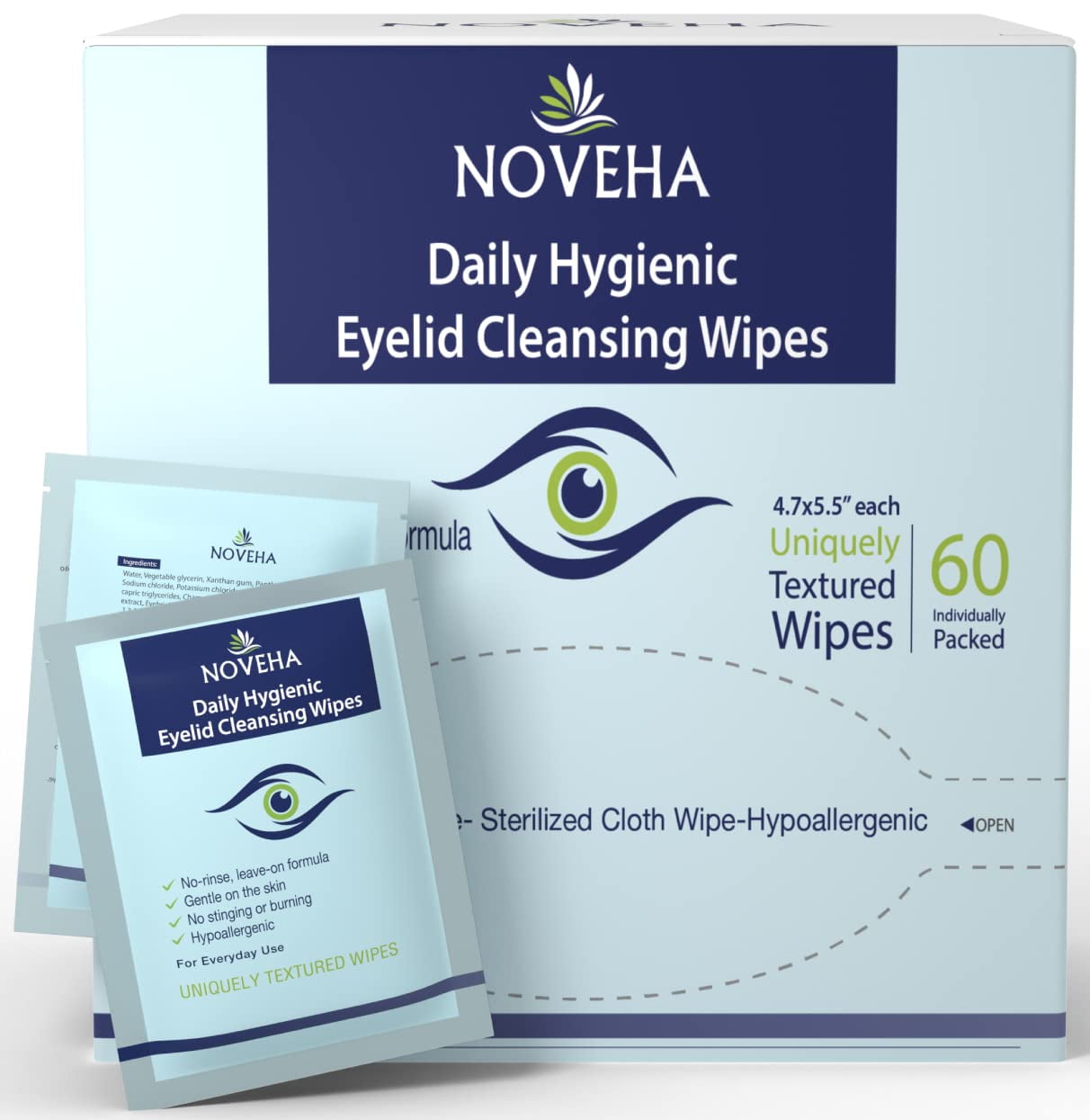 NOVEHA Daily Hygienic Eyelid & Lash Wipes for Itchy Eyes, Blepharitis ...