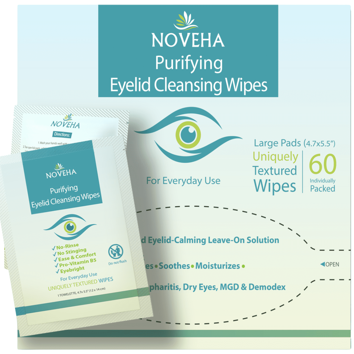 NOVEHA Cleansing Eyelid & Lash Care Wipes for Itchy Dry Eyes & Styes ...