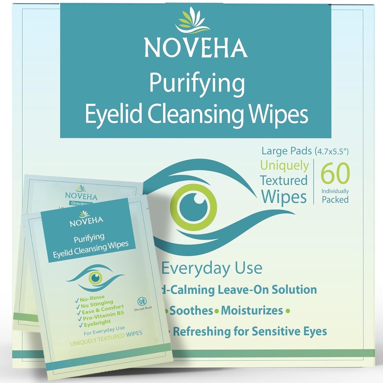 NOVEHA Cleansing Eyelid & Lash Care Wipes for Itchy Dry Eyes & Styes ...