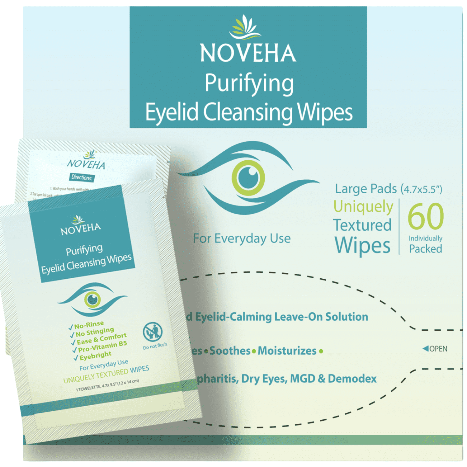 NOVEHA Eyelid Wipes, Hypoallergenic Relief for Blepharitis, Dry Eyes ...