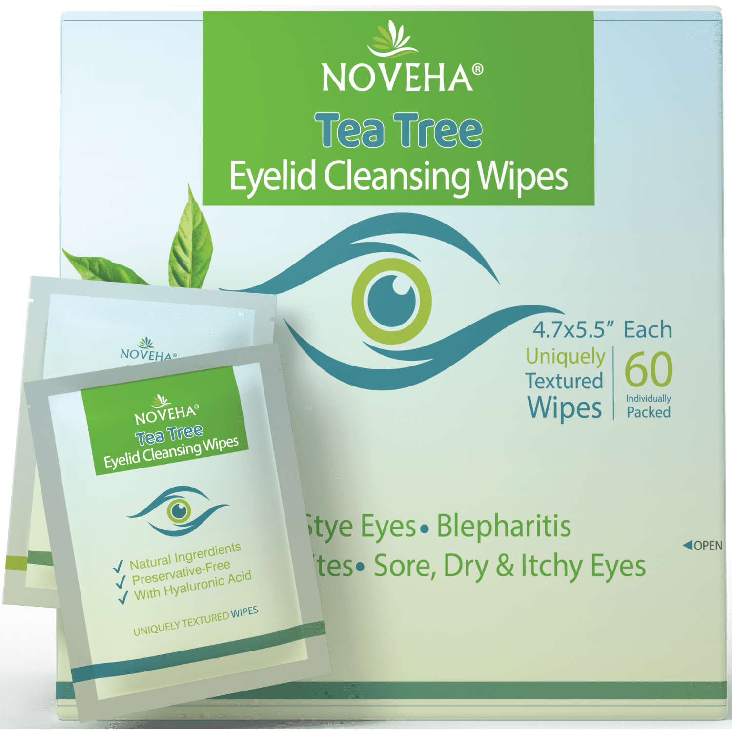 NOVEHA Tea Tree Oil Eyelid & Lash Wipes - Natural Eyelash Makeup ...