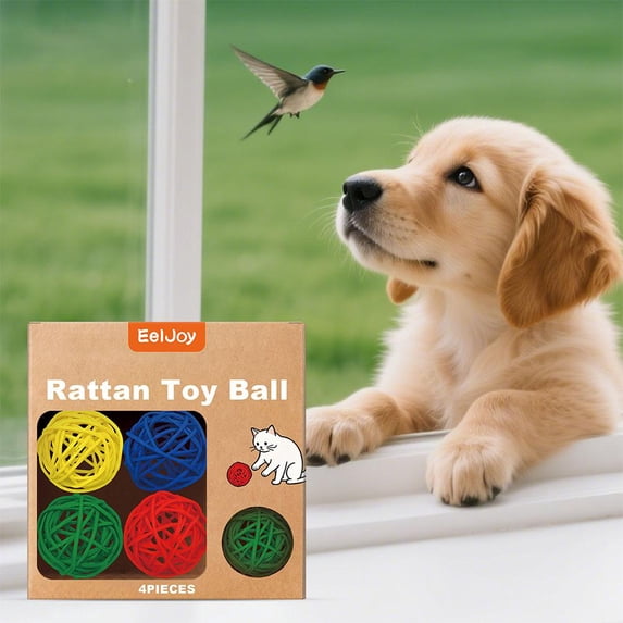 NOVELAR 4-Piece Rattan Cat Toy Ball Set, Lightweight and Easy to Clean ...