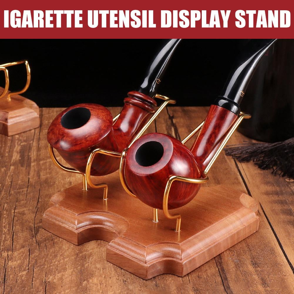 NOVELAR Elegant Pipe Display Rack, Red Wood Base with Polished Metal ...