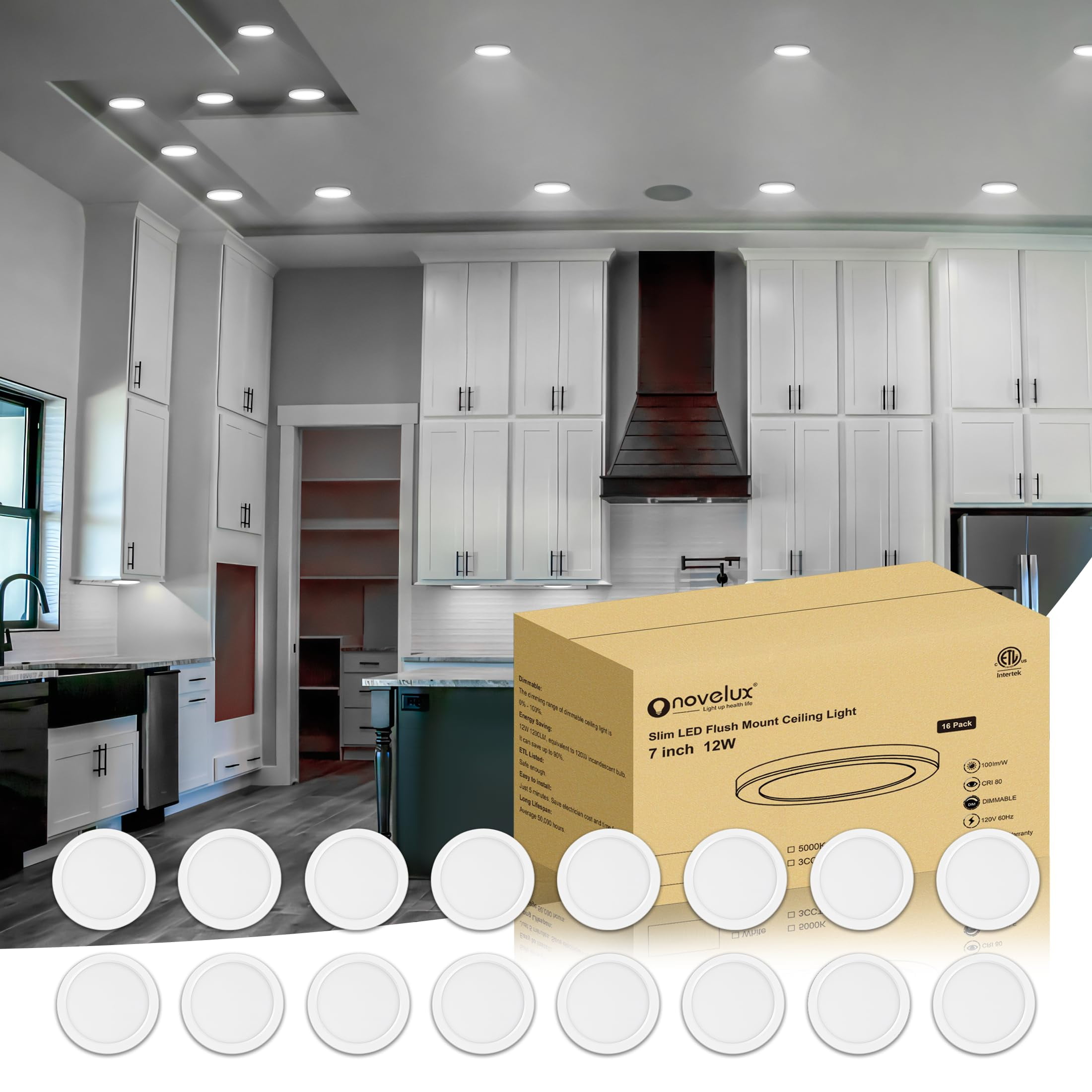 NOVELUX ETL Listed 7 Inch Small LED Flush Ceiling Light Dimmable,5000k ...