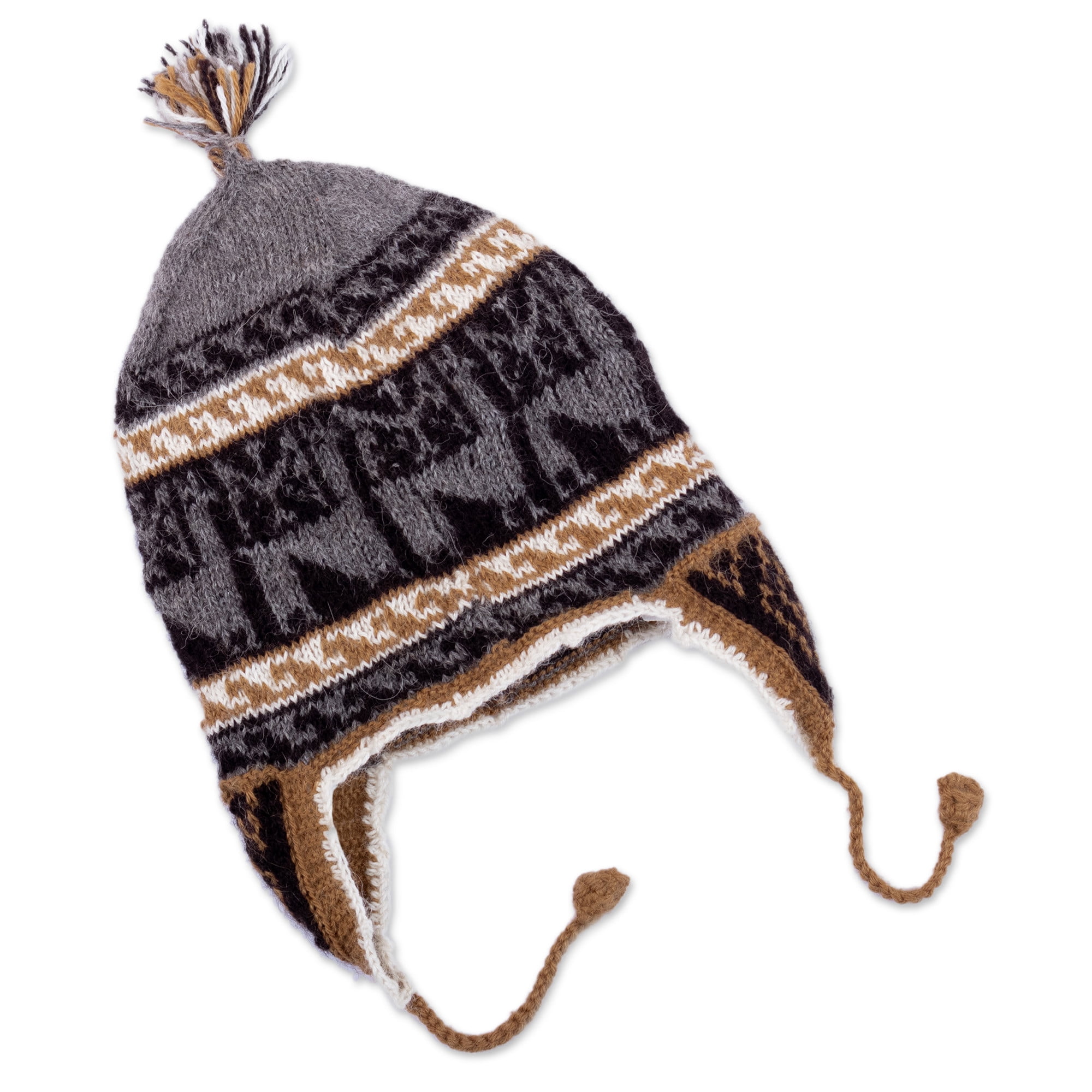 NOVICA Alpaca blend chullo hat, 'Llama Silhouette in Smoke' - Walmart.com