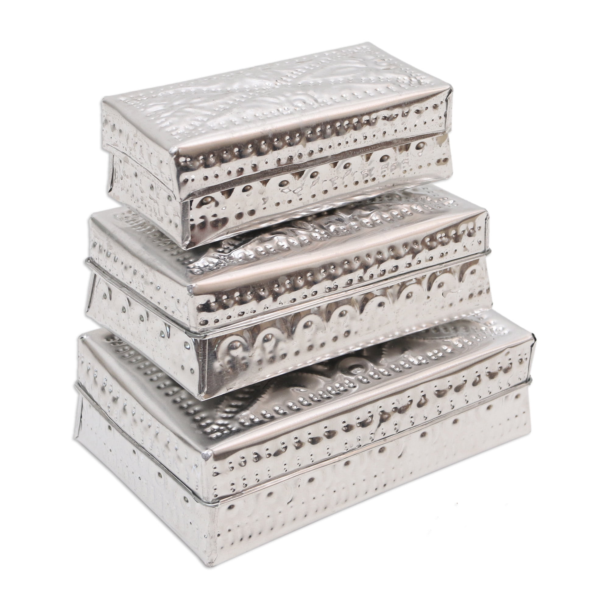 NOVICA Aluminum decorative boxes, 'Reflective Flashes' (Set of 3 ...