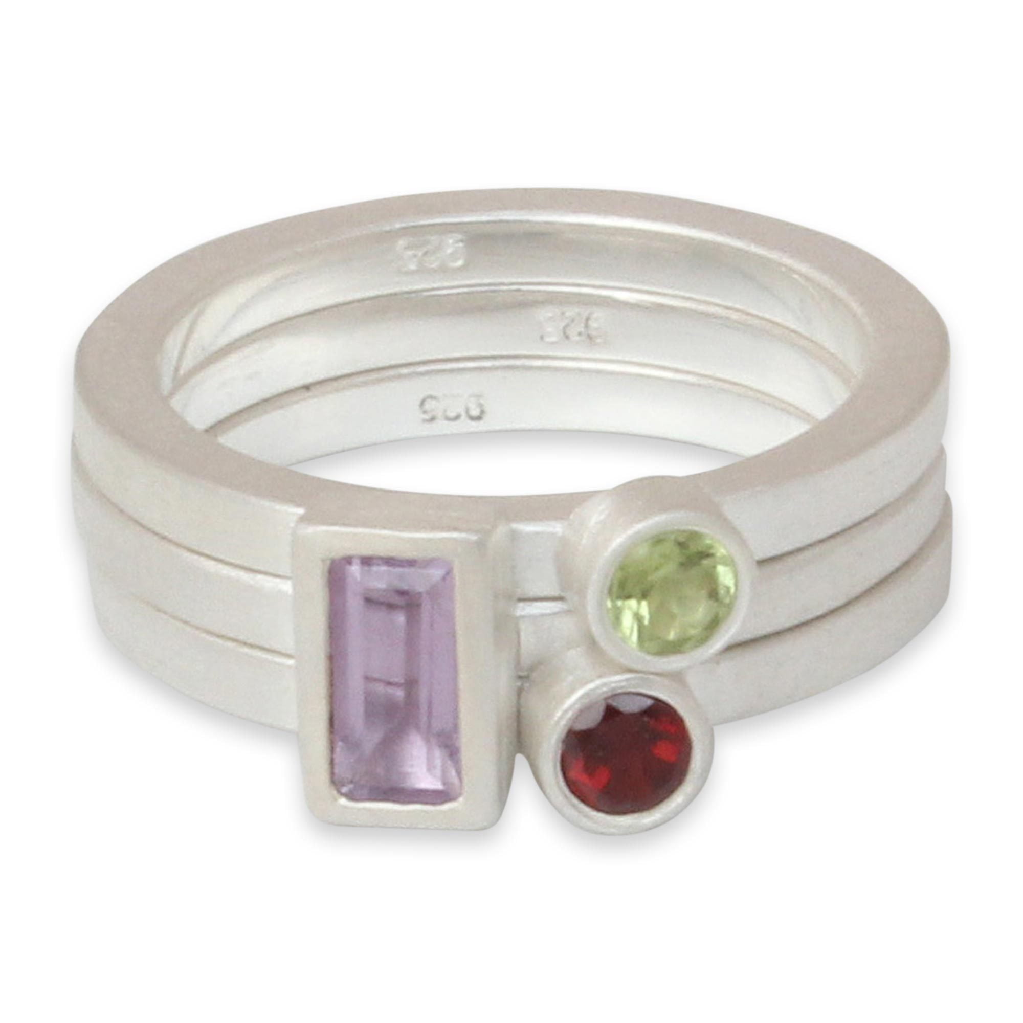 NOVICA Amethyst and garnet stacking rings, 'Gemstone Geometry' (set of 3) - Walmart.com