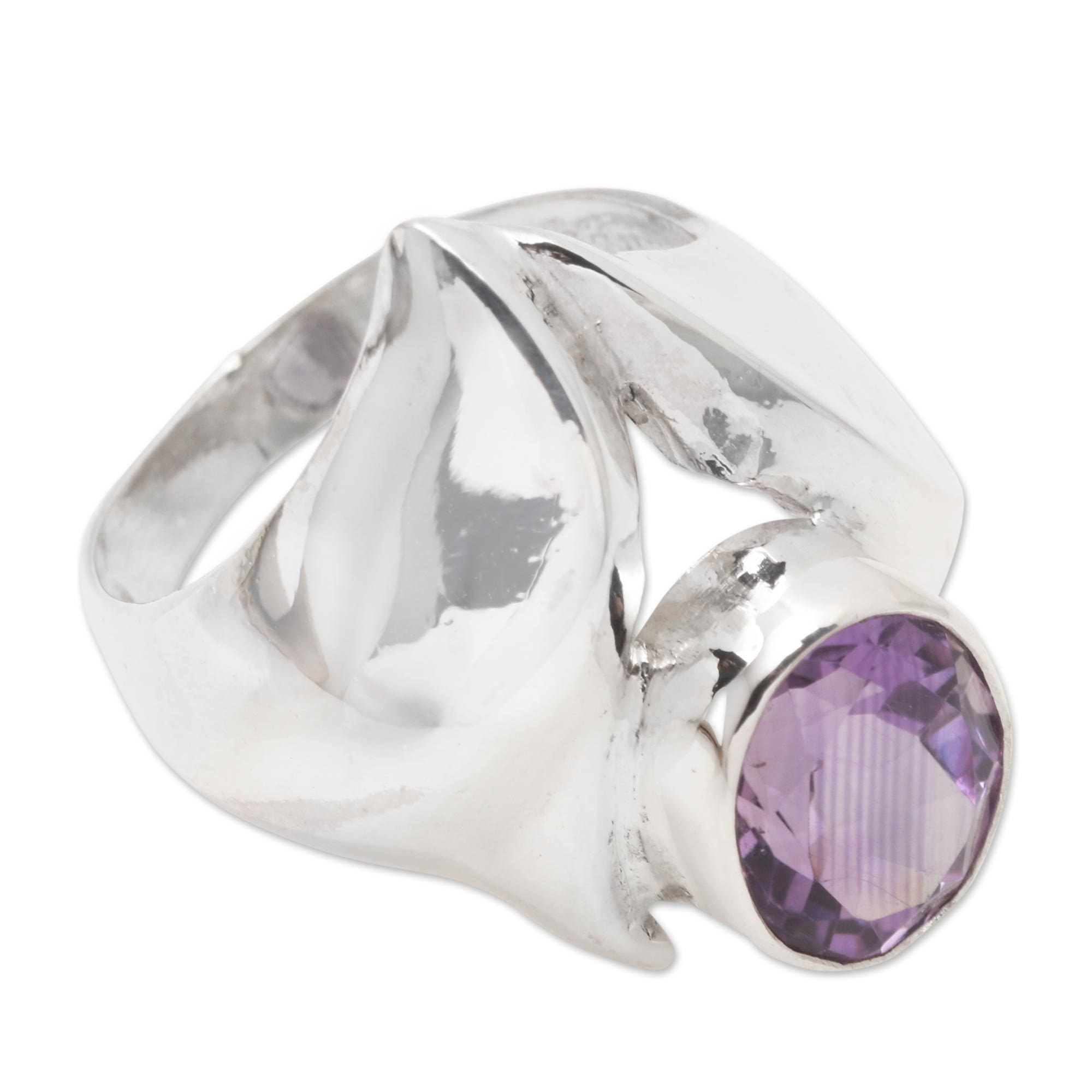 NOVICA Artisan Handmade Amethyst Cocktail Ring .925 Sterling Silver ...