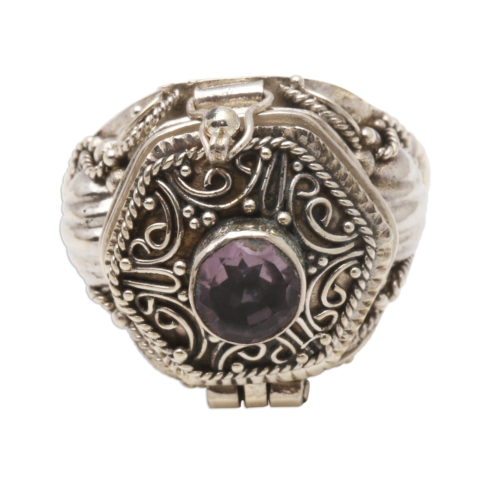 NOVICA Amethyst locket ring, 'Secret Flame' - Walmart.com