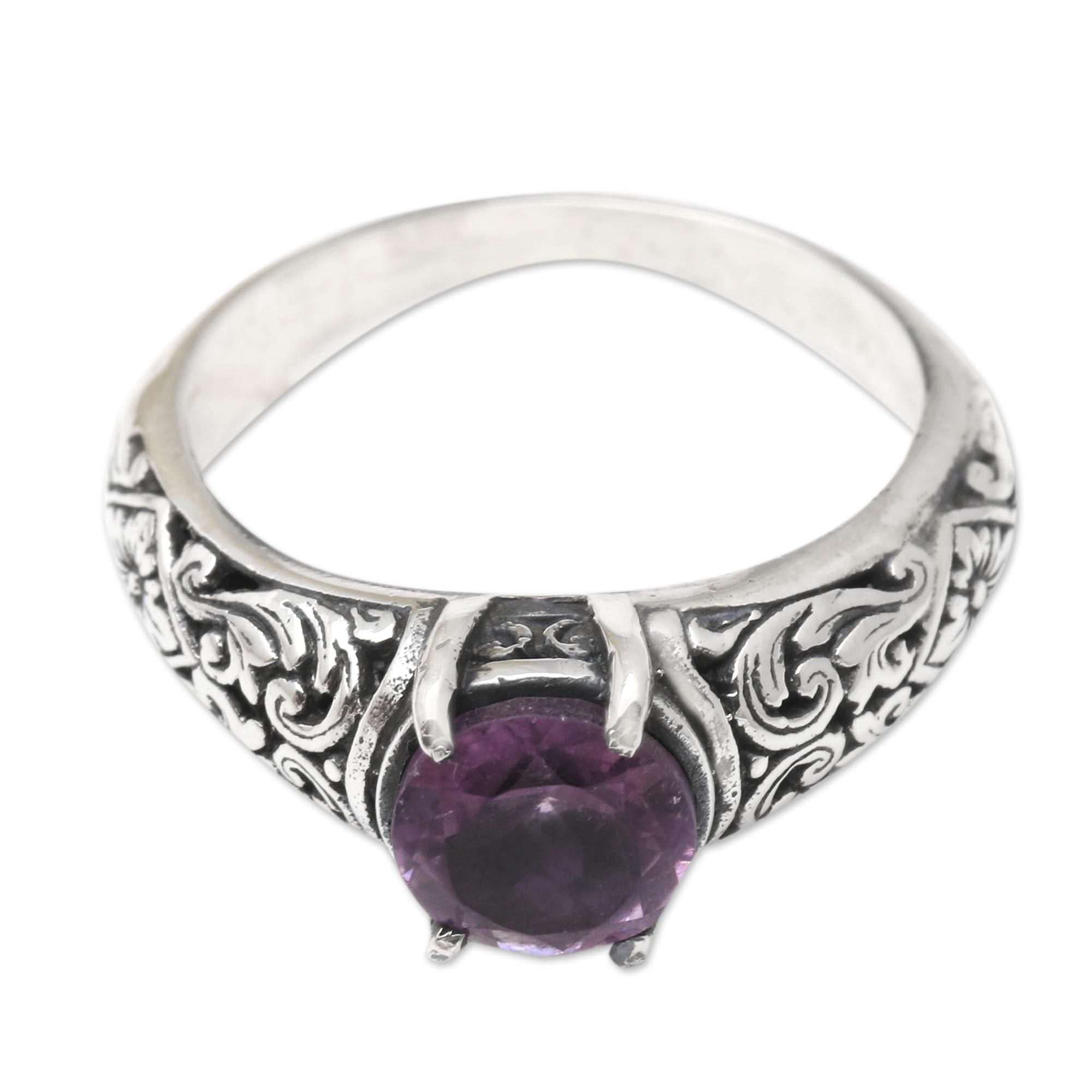 NOVICA Amethyst solitaire ring, 'Balinese Beach in Purple' - Walmart.com