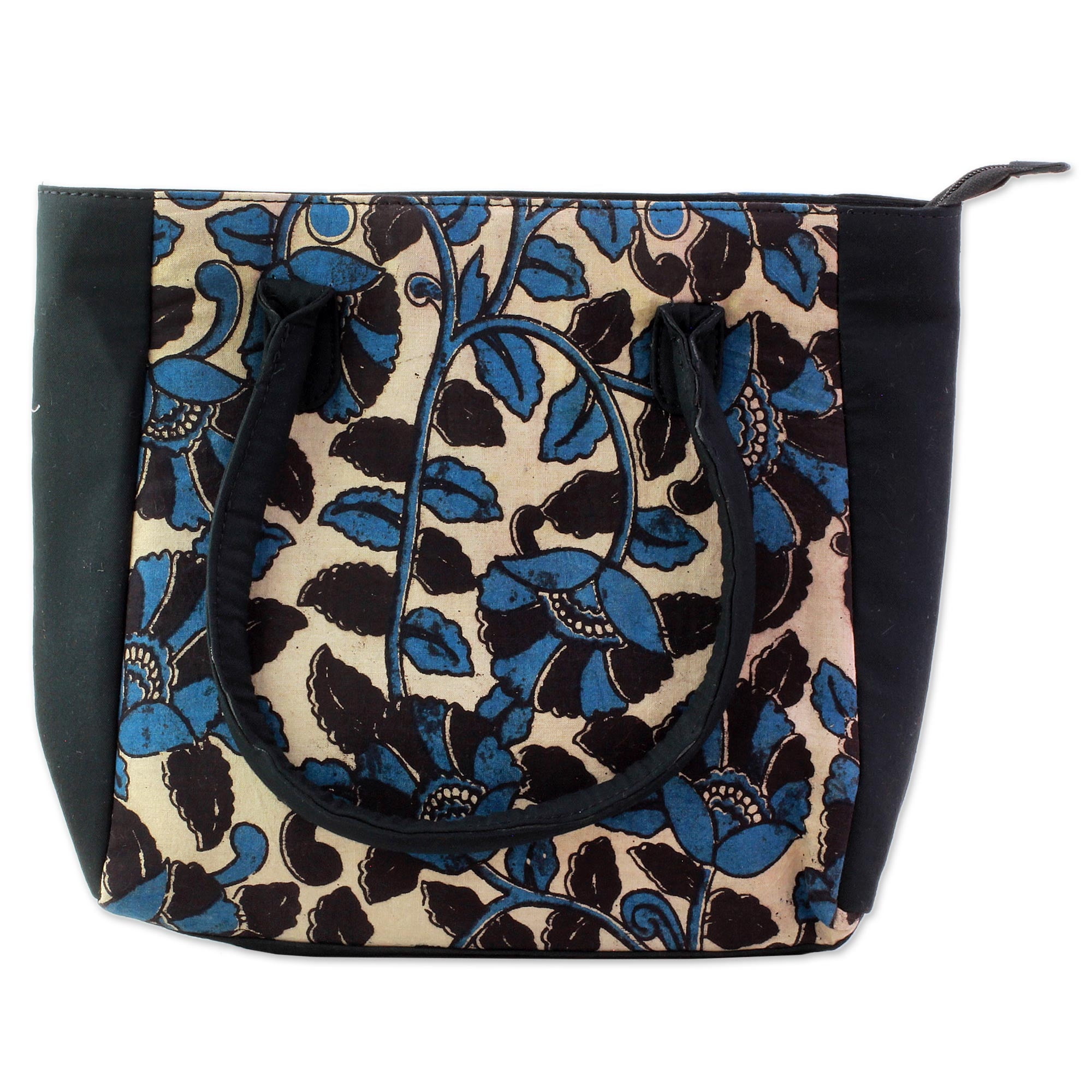 NOVICA Batik cotton tote handbag, 'Teal Spring' - Walmart.com