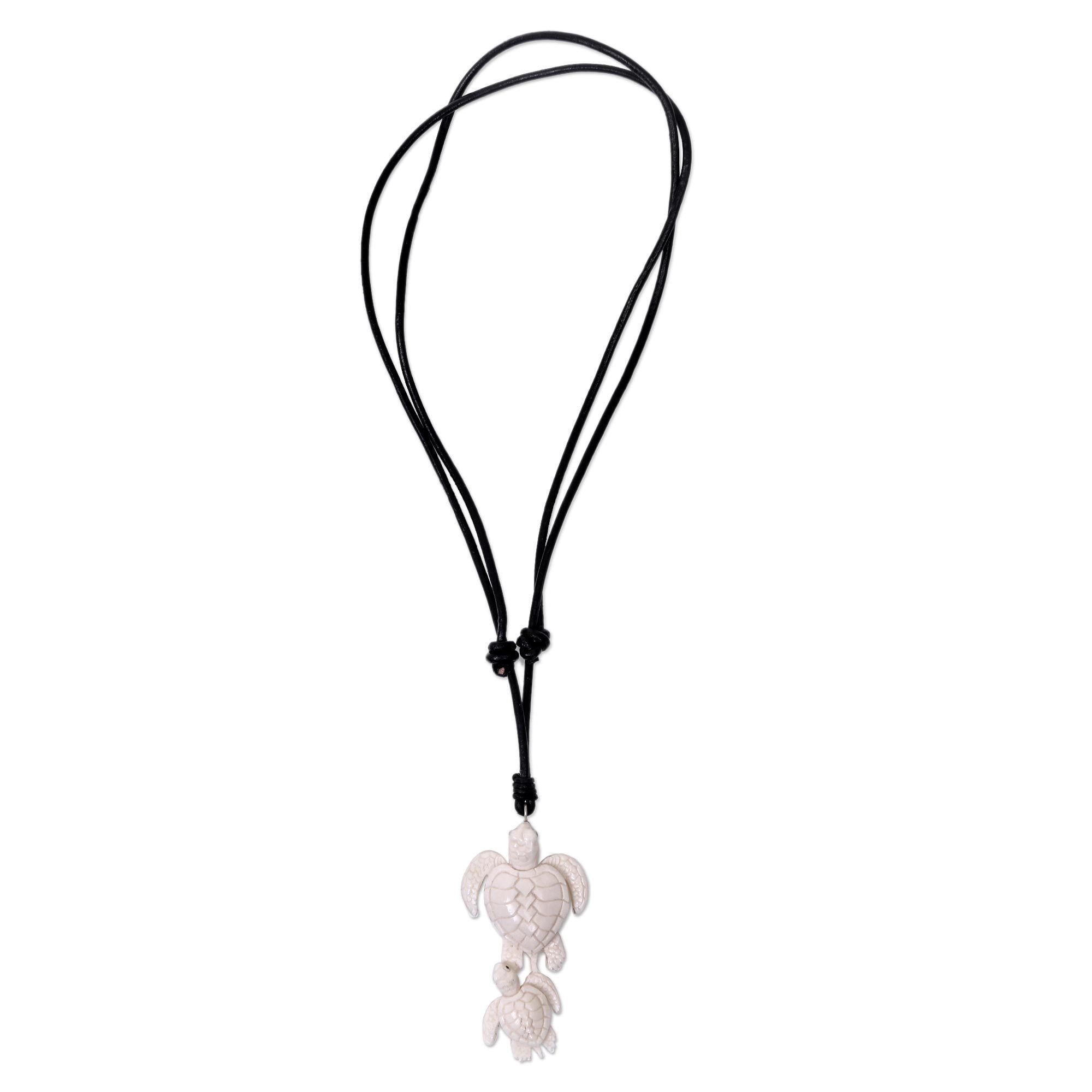 NOVICA Bone and leather pendant necklace, 'Swimming with Mother ...