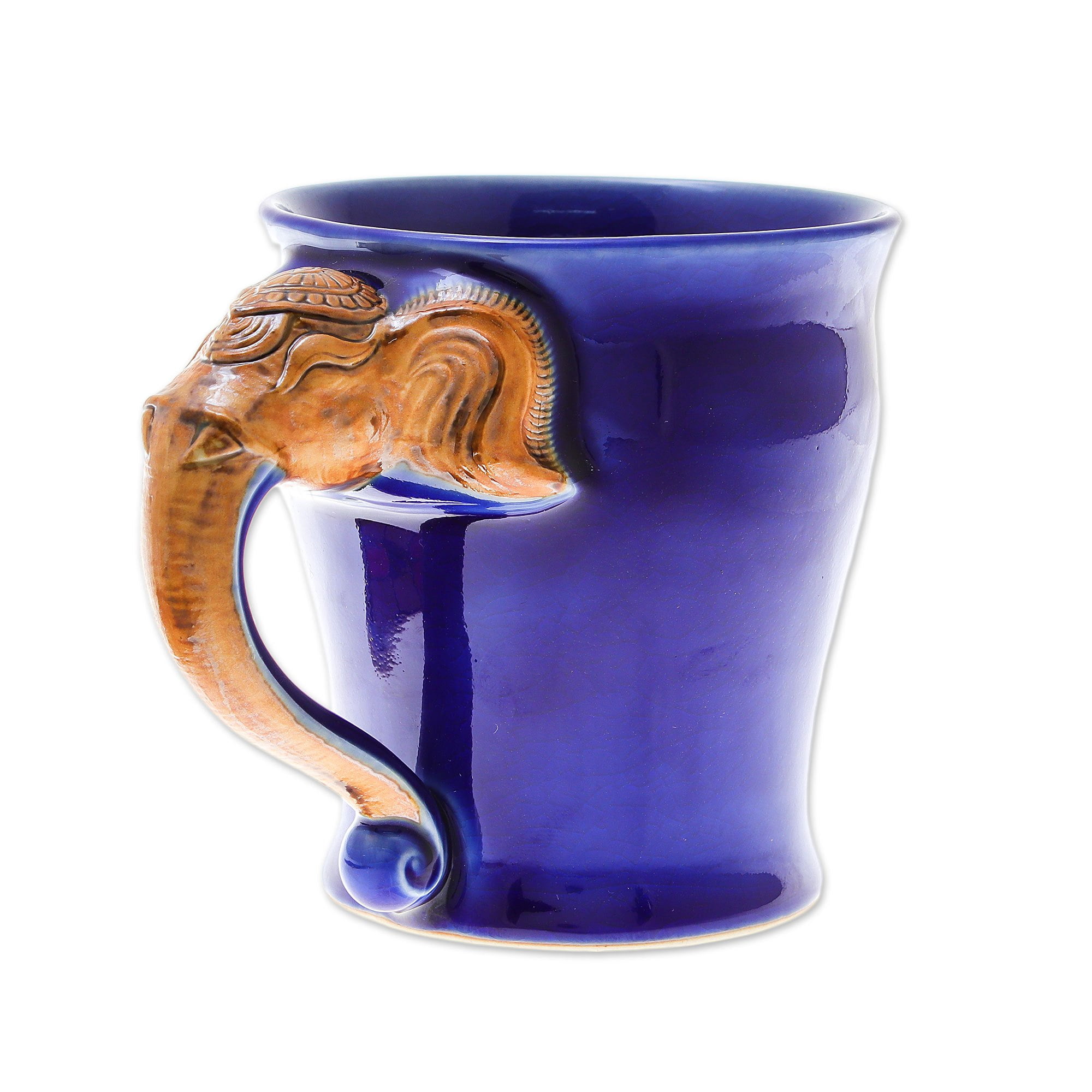 NOVICA Celadon ceramic mug, 'Elephant Handle in Blue' (10 oz ...